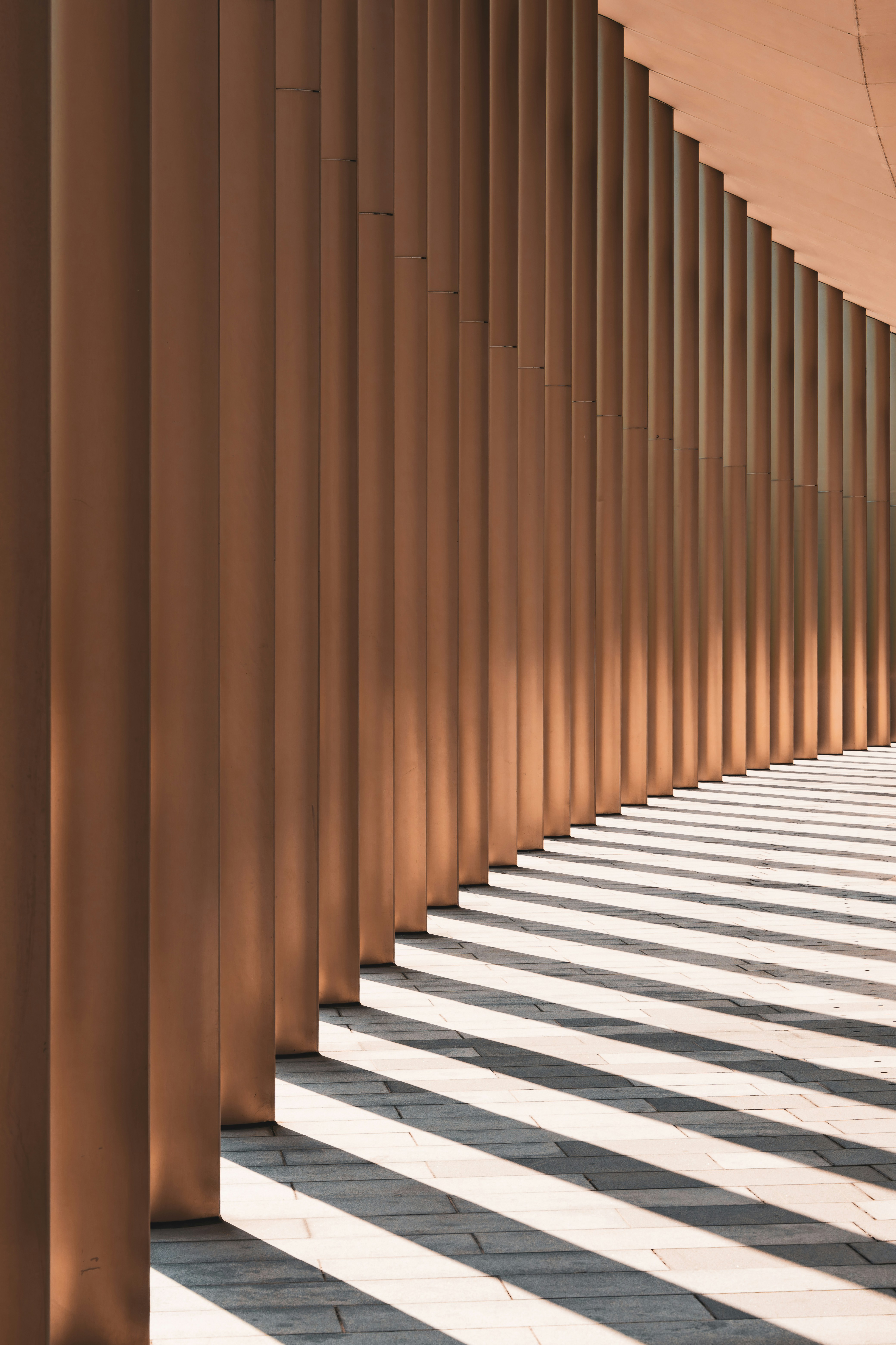 Copper Cadence: A Sunlit Corridor of Vertical Rails