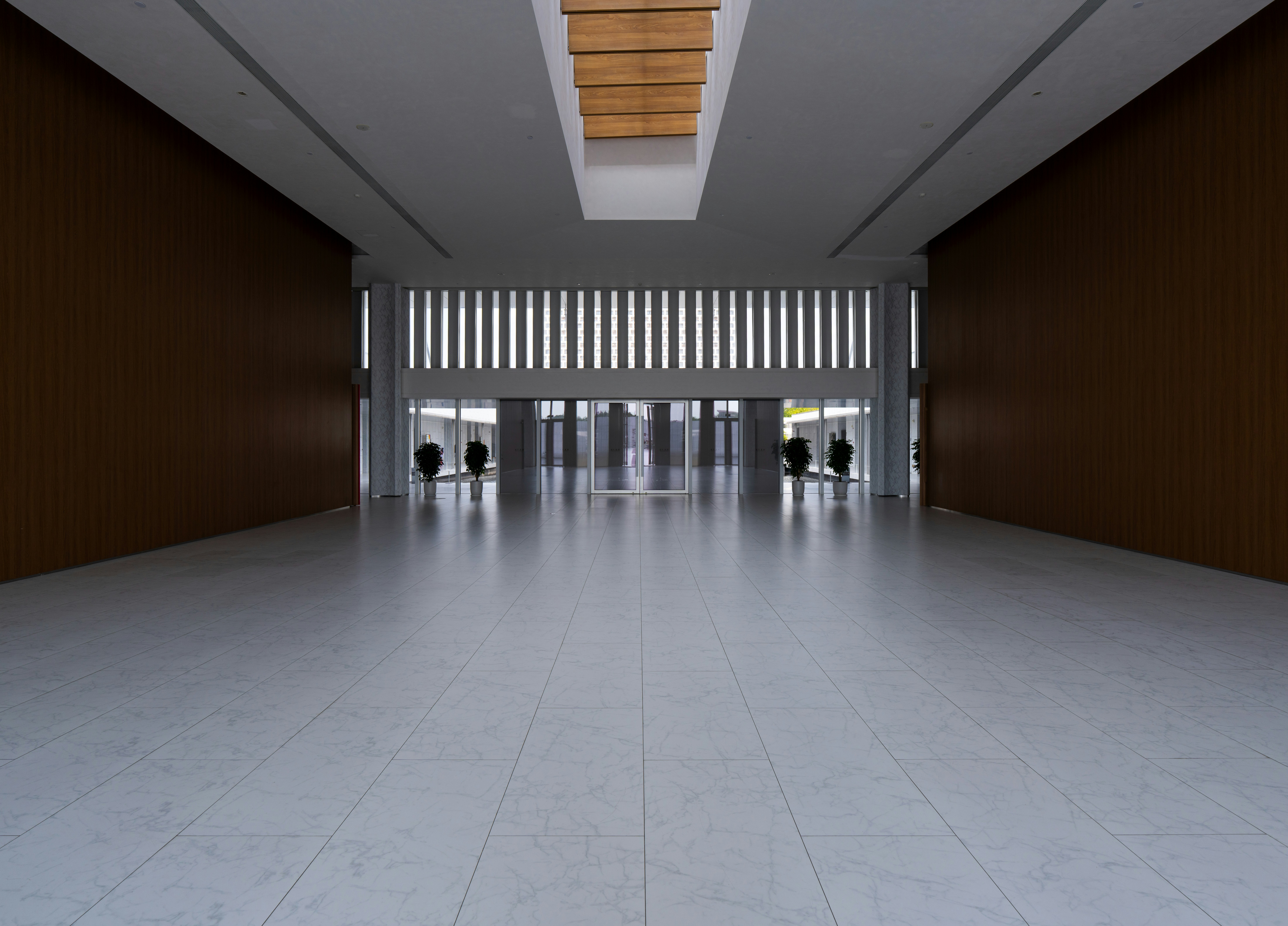 Modern building interior with large open space.