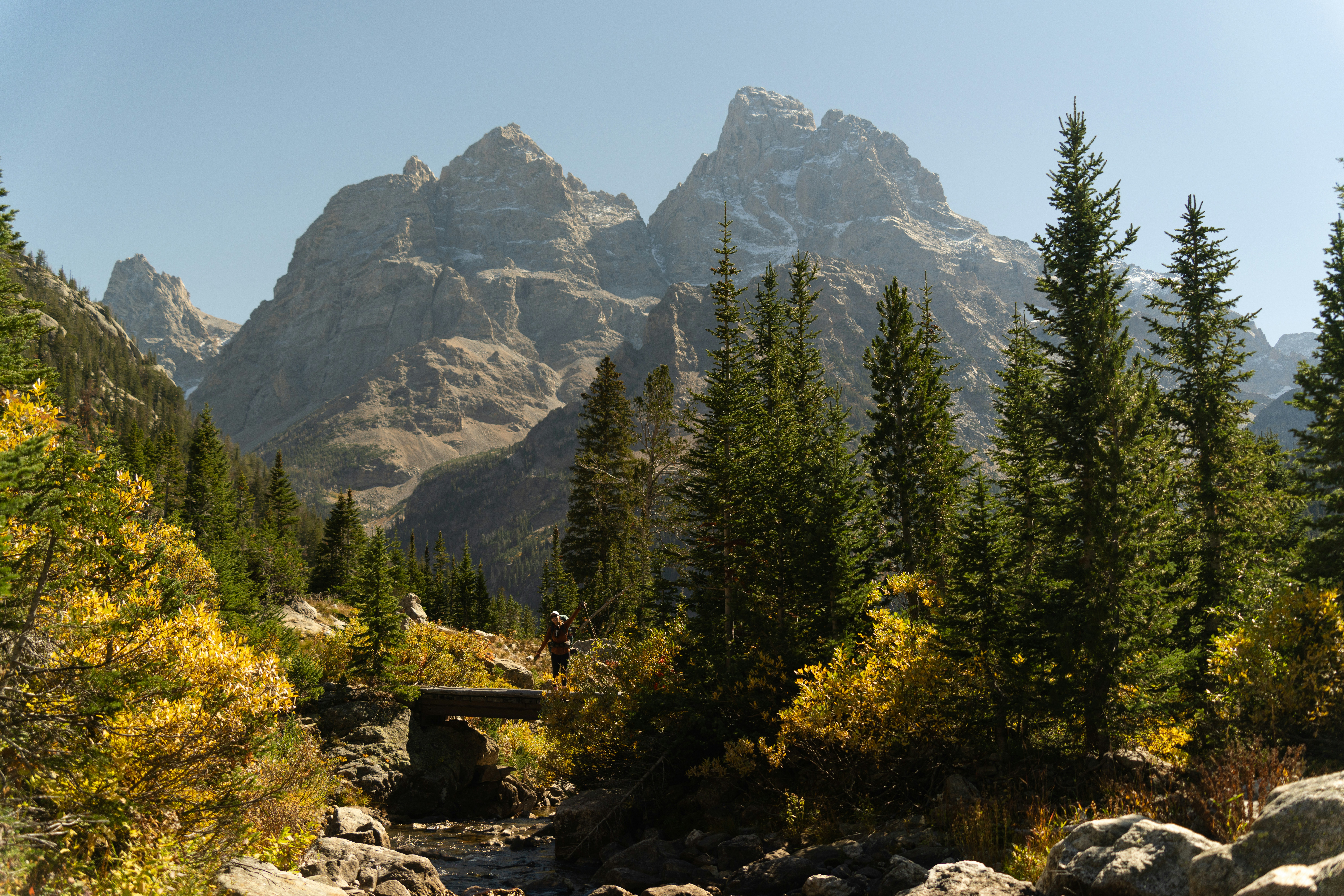 Towering Peaks Over a Verdant Creek Valley