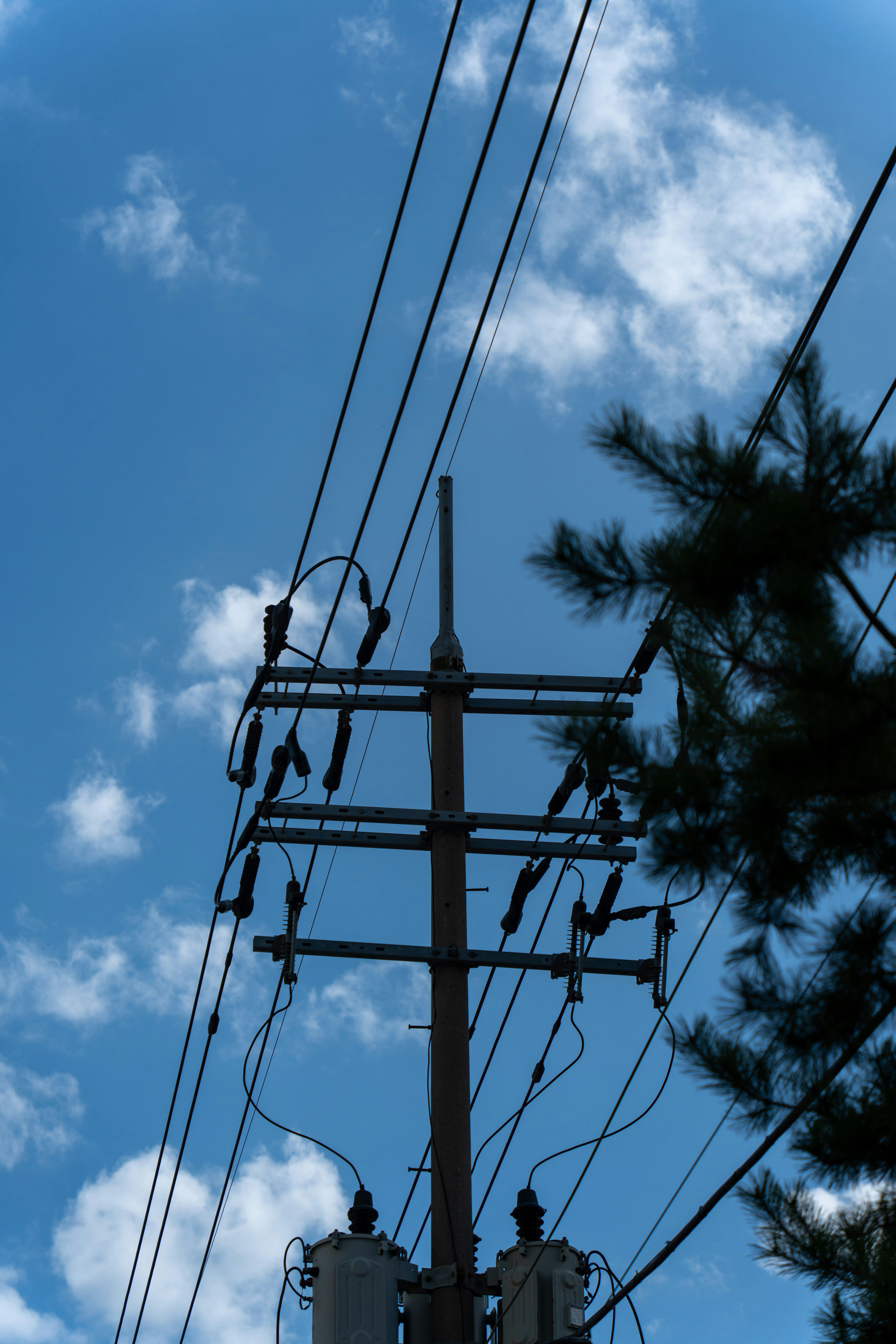 2025 전신주와 구름 | Power lines and transformer against blue sky
