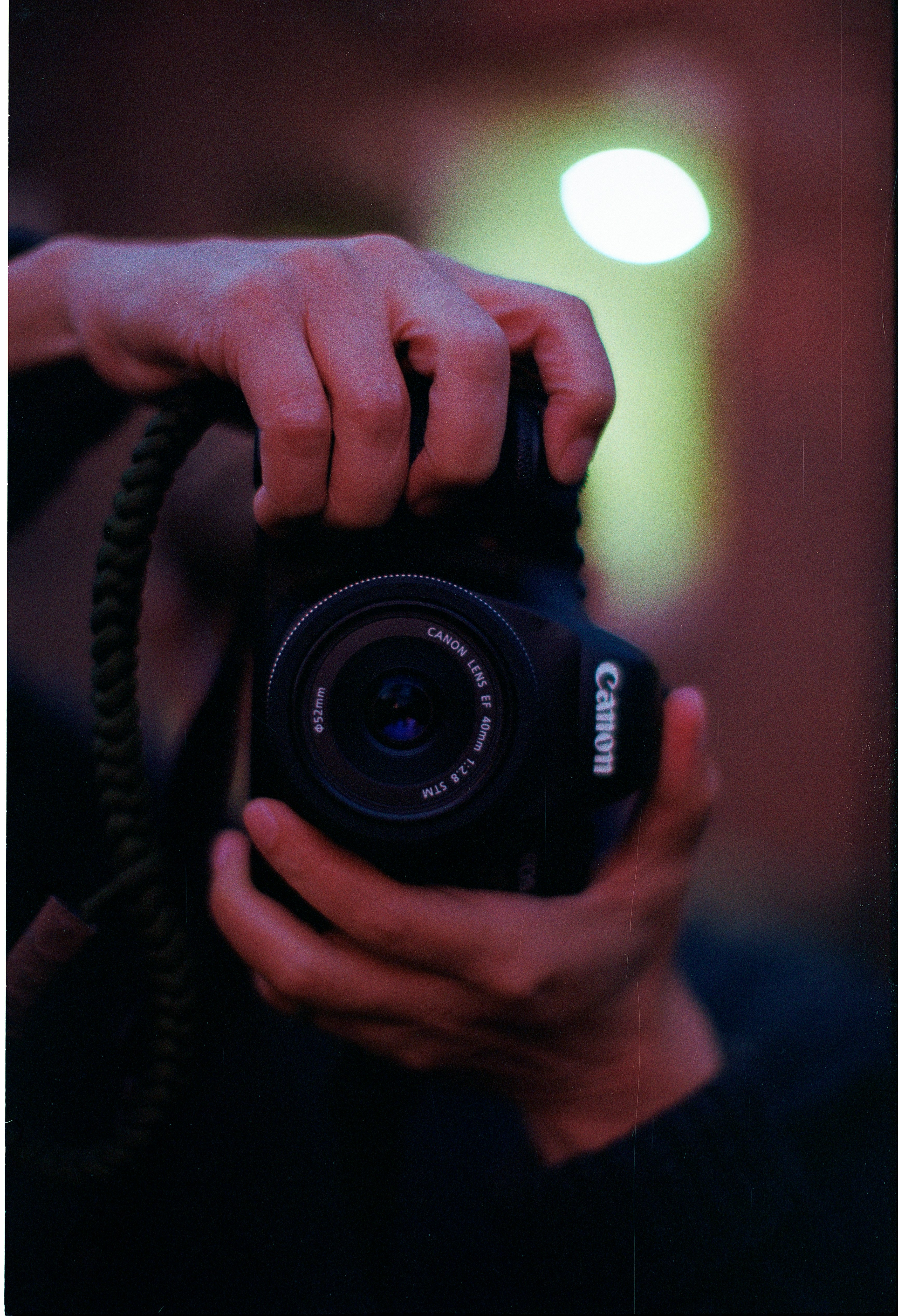 Hands holding a canon camera, ready to shoot.