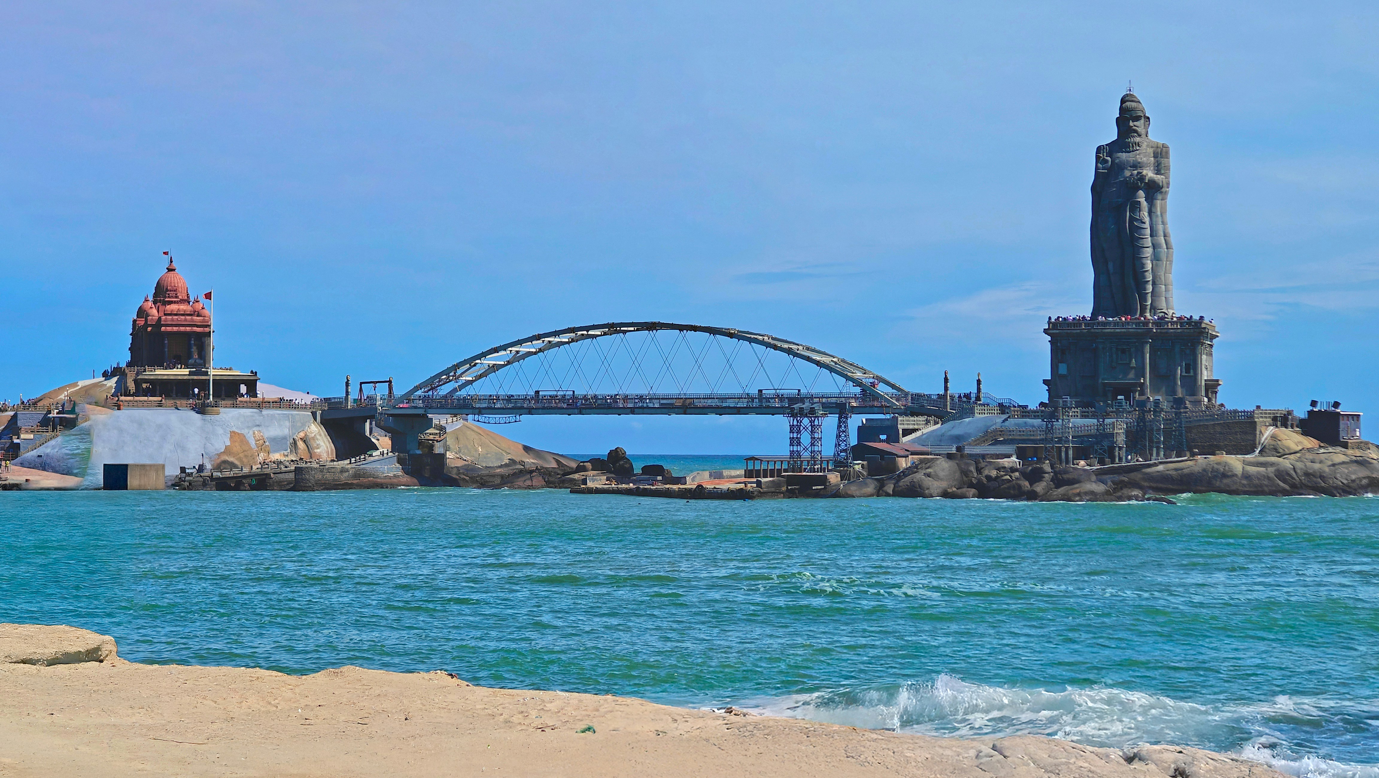 Monumental structures on islands connected by bridge