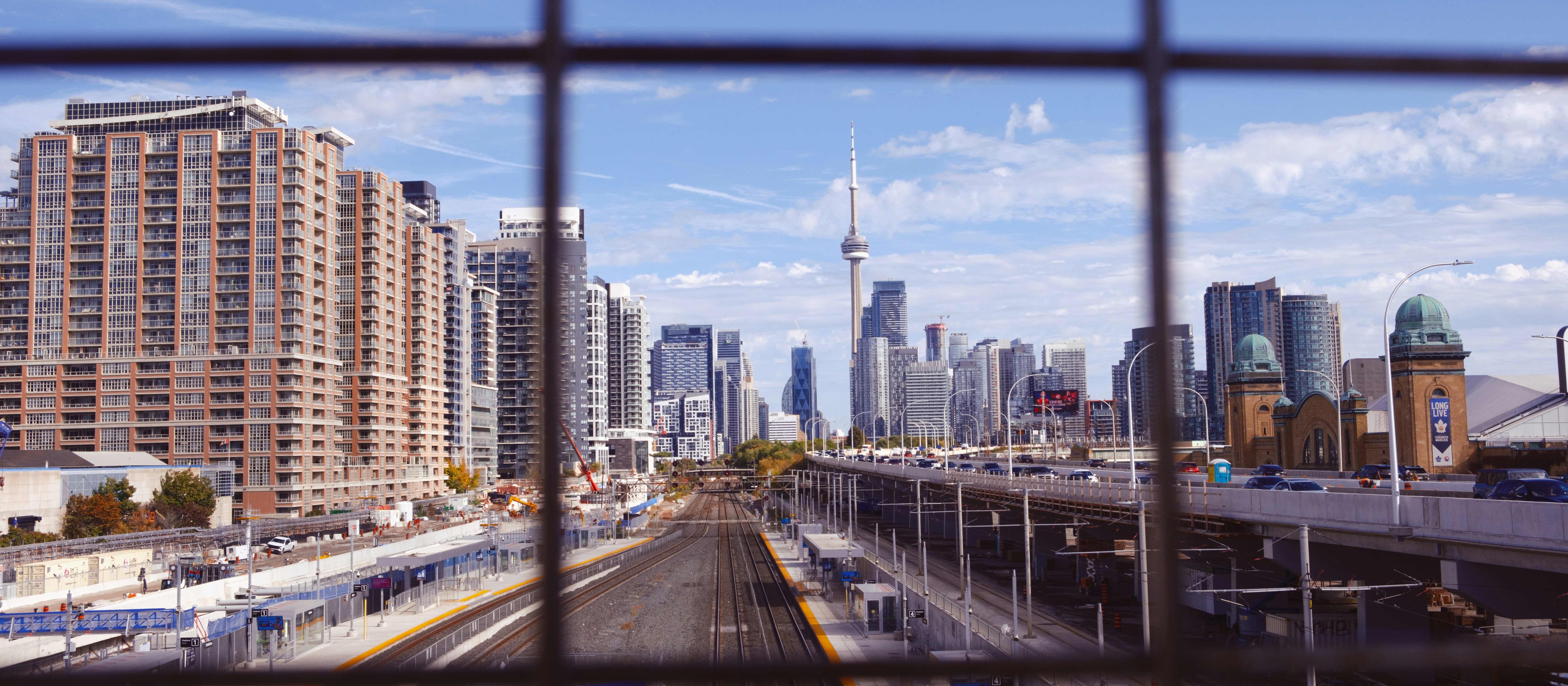 City skyline with skyscrapers and train tracks photo – Free Buildings ...