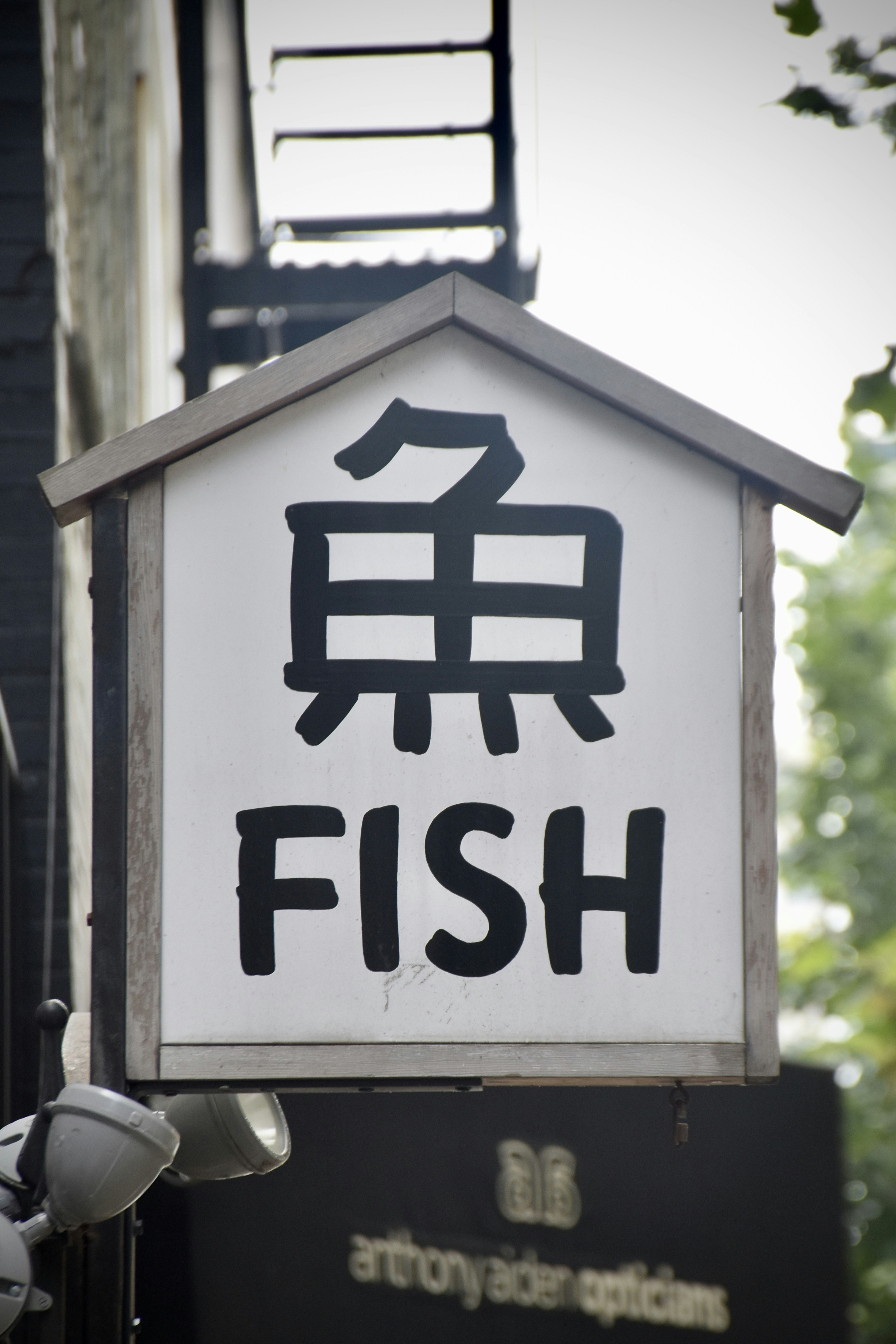 Kanji and the Catch: A Street Sign Framed by Urban Light
