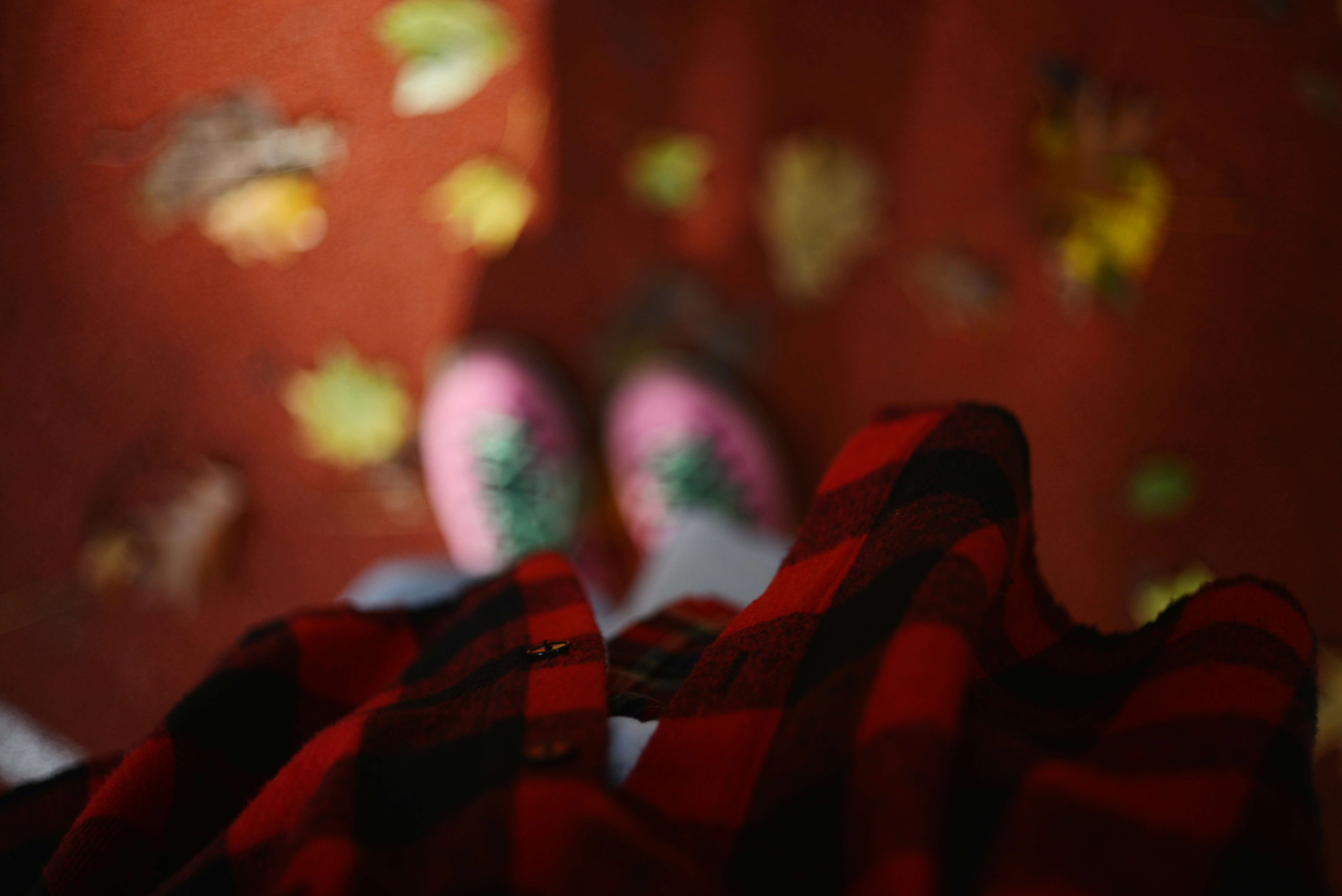 Cozy flannel shirt and socks with autumn leaves