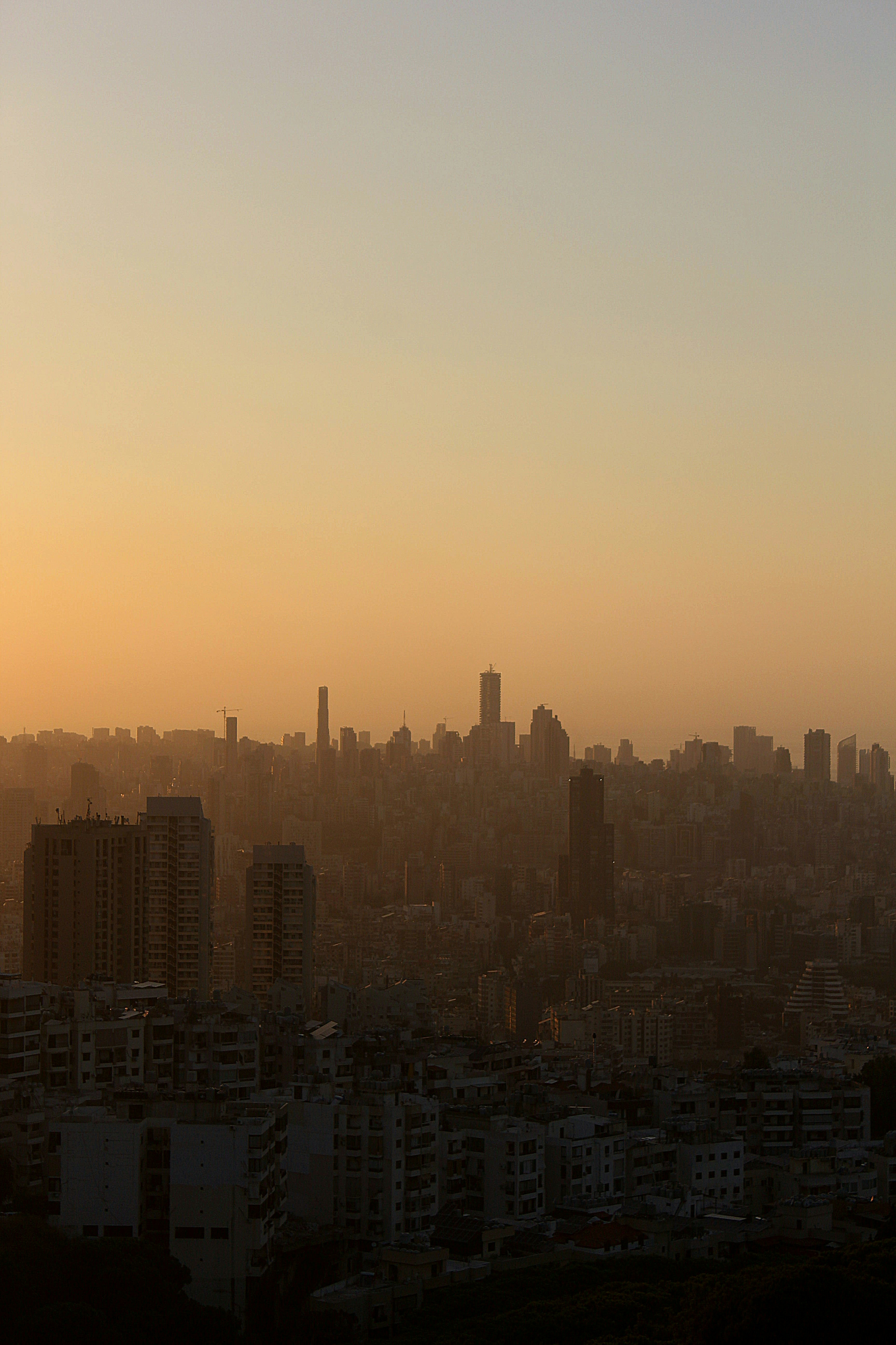 Sunset in Beirut, Lebanon | City skyline at sunset with hazy orange sky