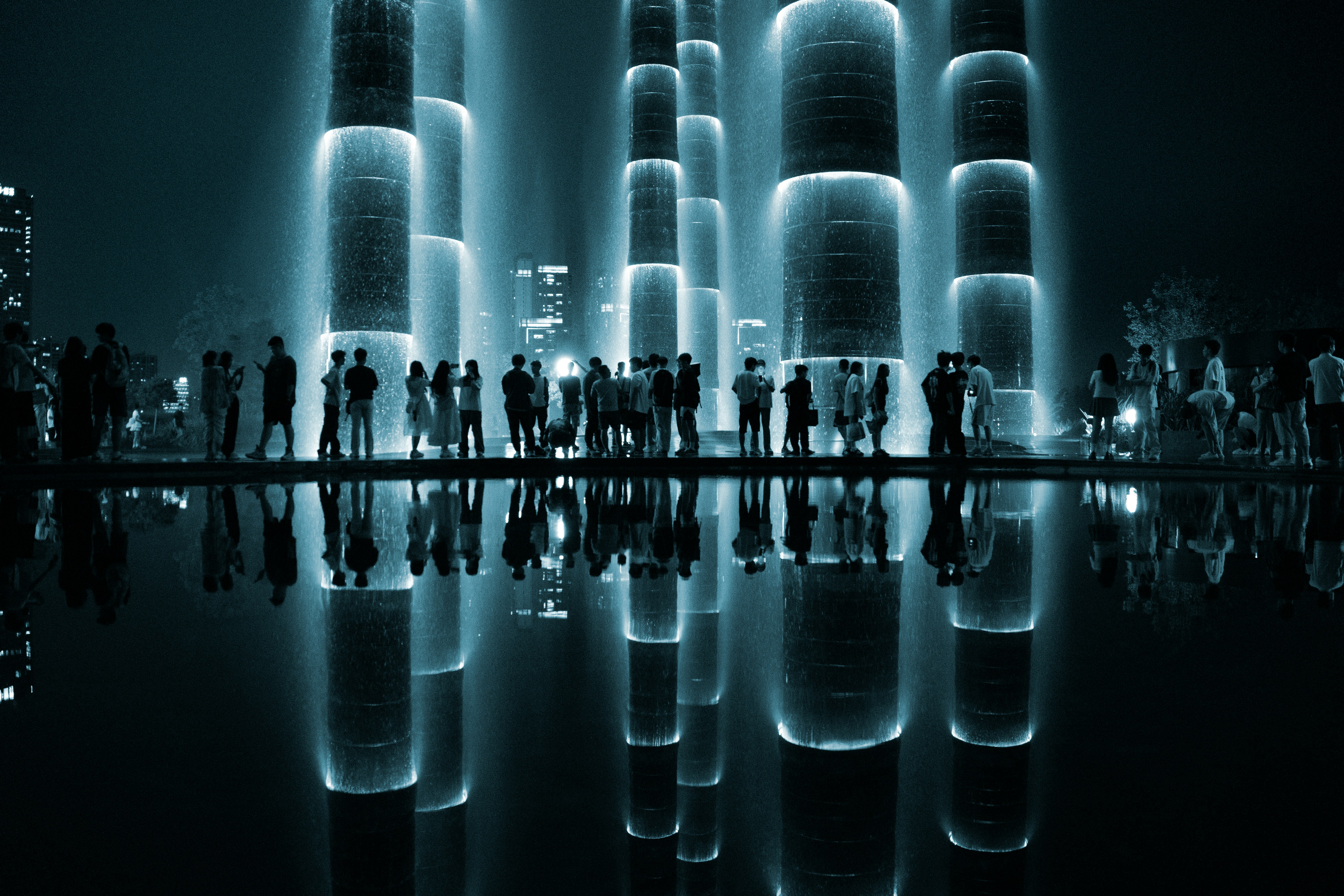 Neon Reflections: A Gathering Under the Glow