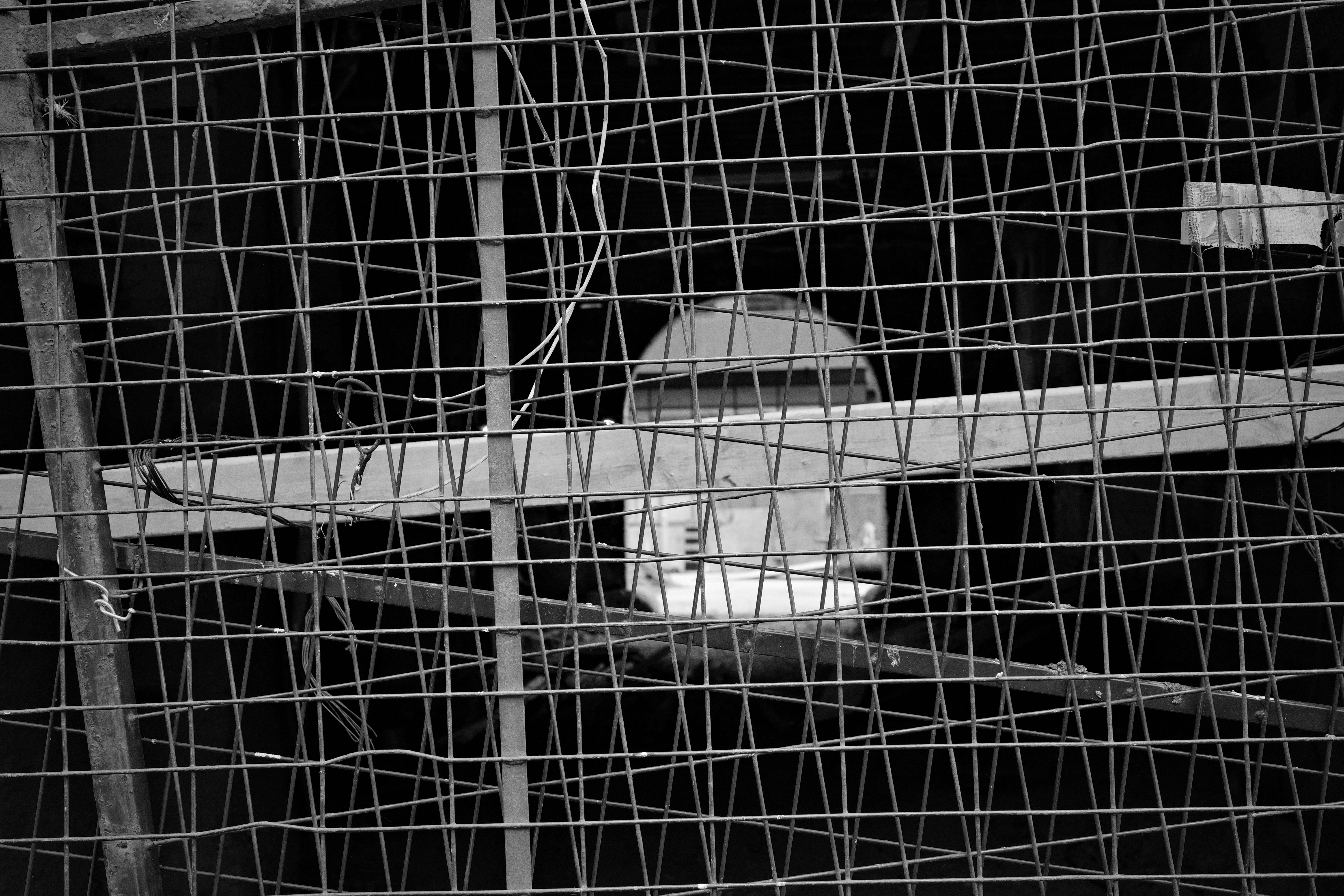 Beacon Behind the Lattice: A Quiet Monochrome Moment