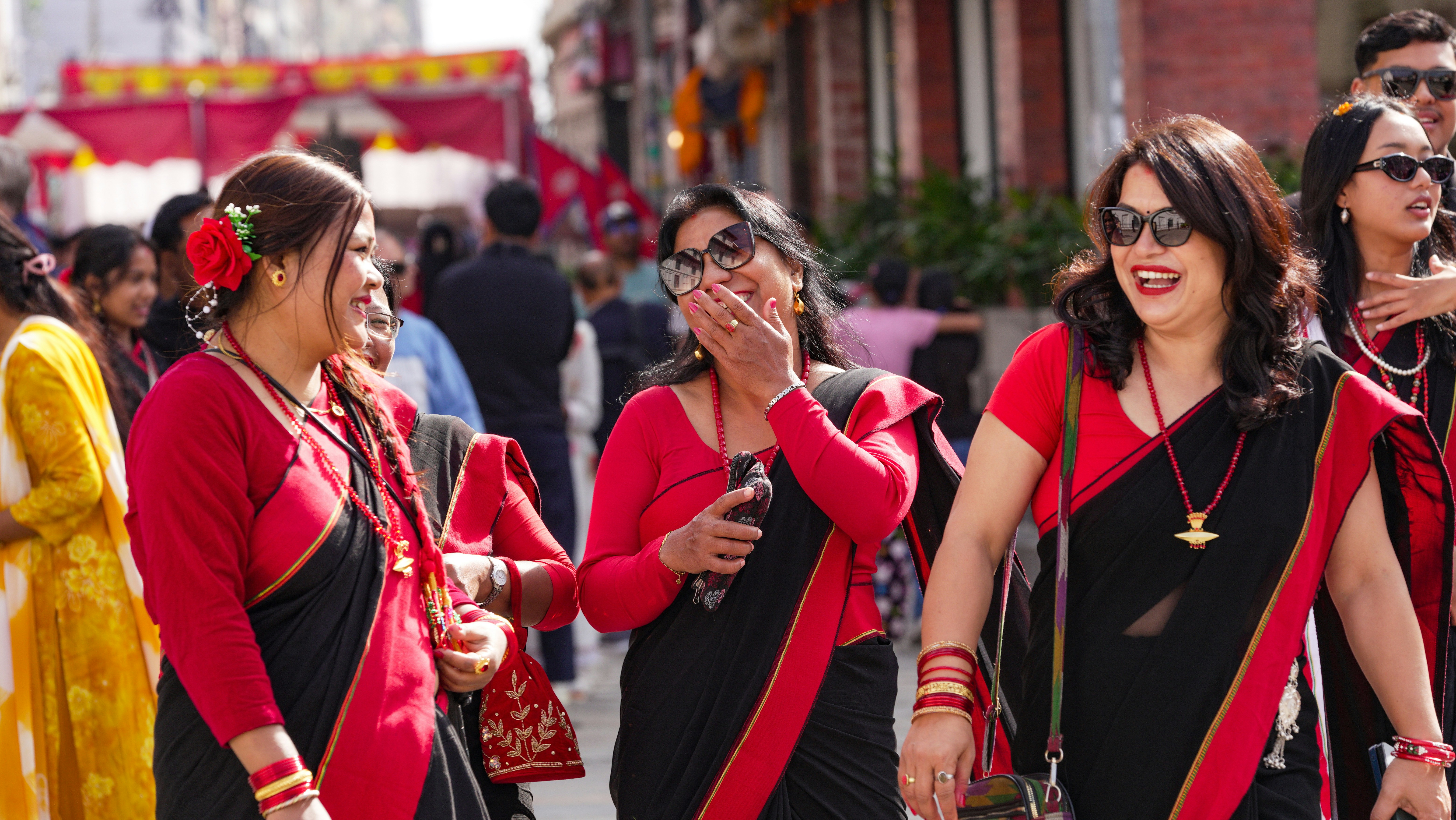 Scarlet Sari Moments: Laughs at a Lively Street Festival