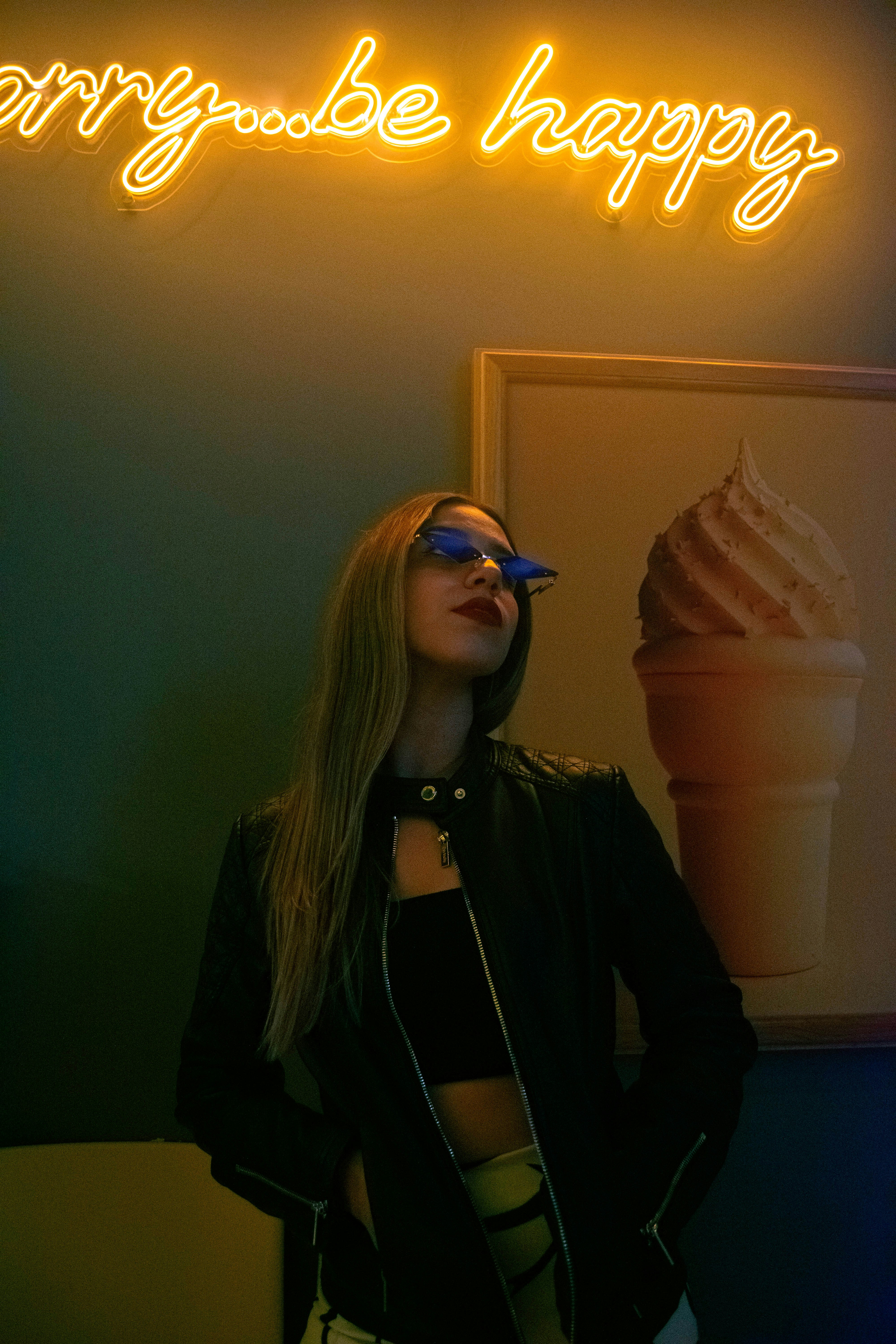 Neon Glow and Velvet Pulse: Midnight Portrait by Ice Cream Wall