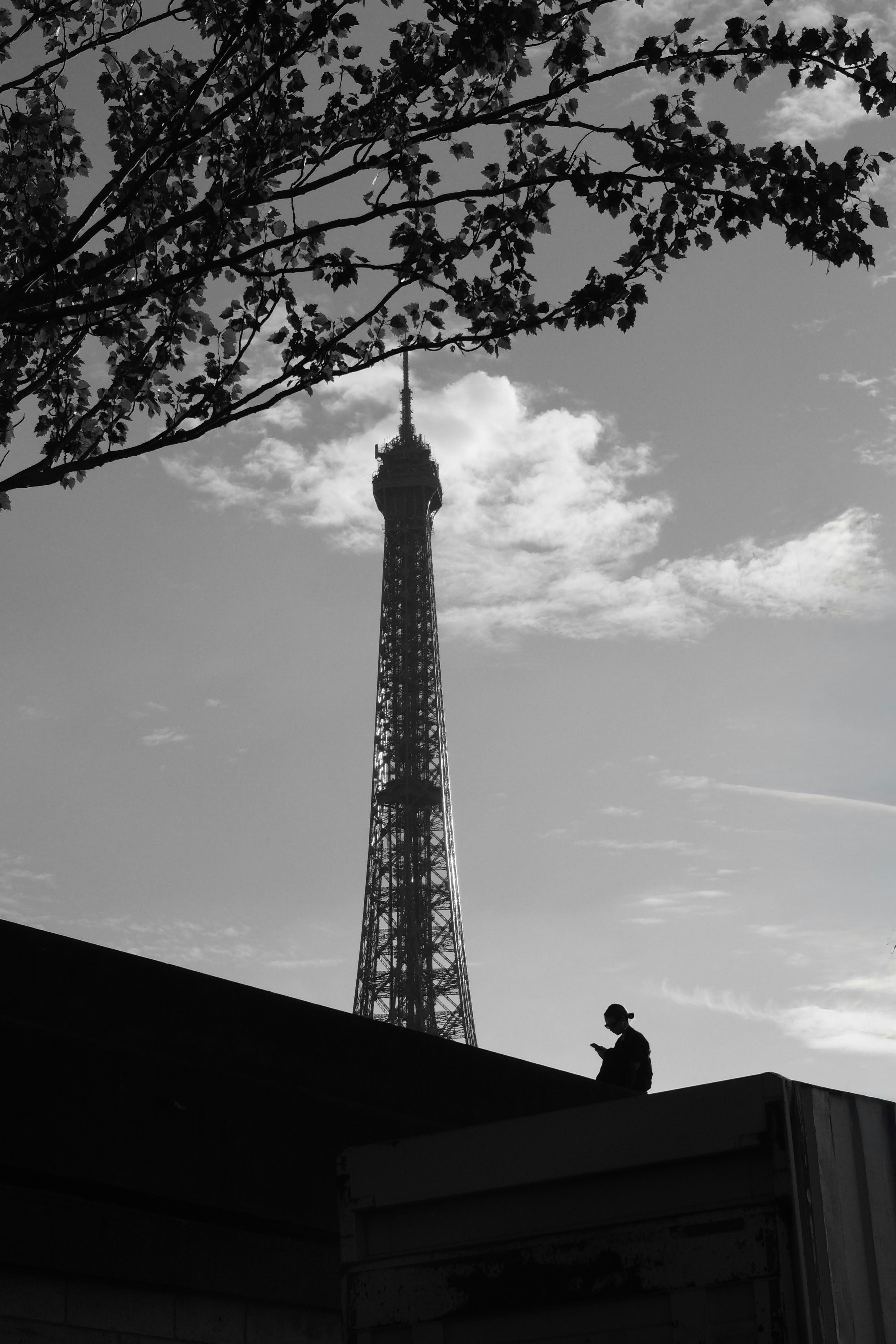 Silent Contemplation Beneath the Iron Lady