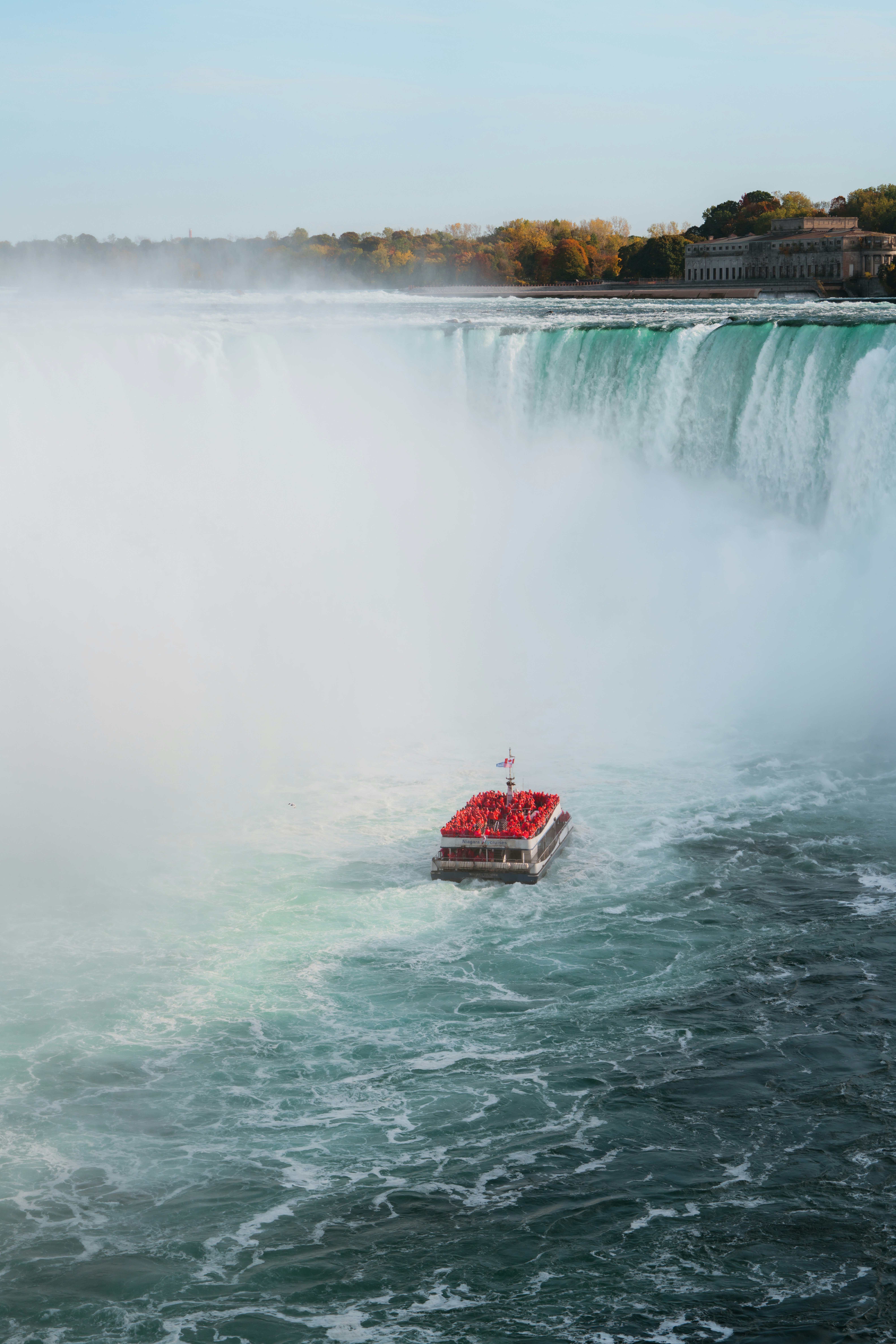 Red-Boat Through Niagara's Emerald Veil