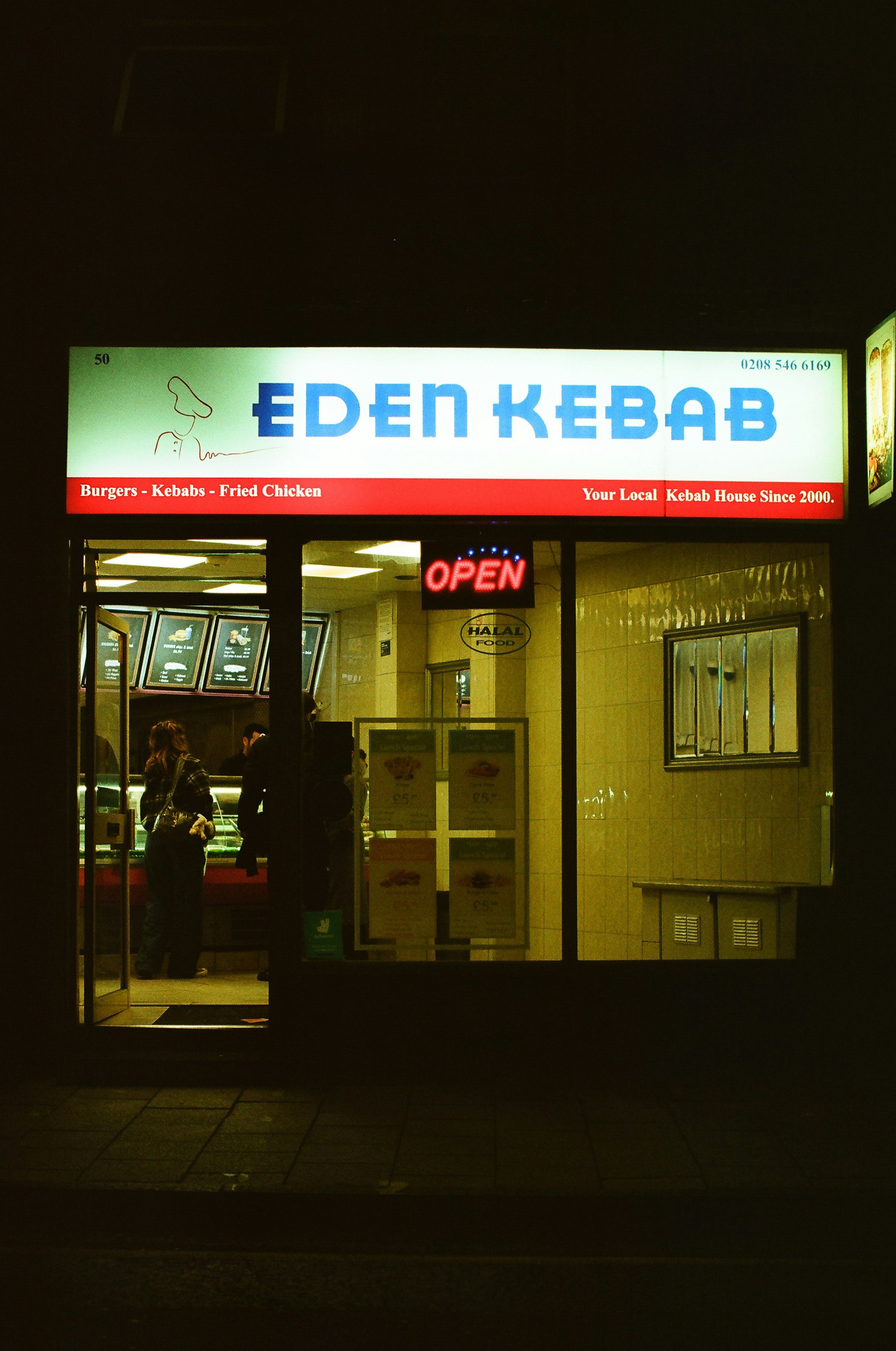 Eden kebab shop front at night with open sign photo – Free Night Image ...