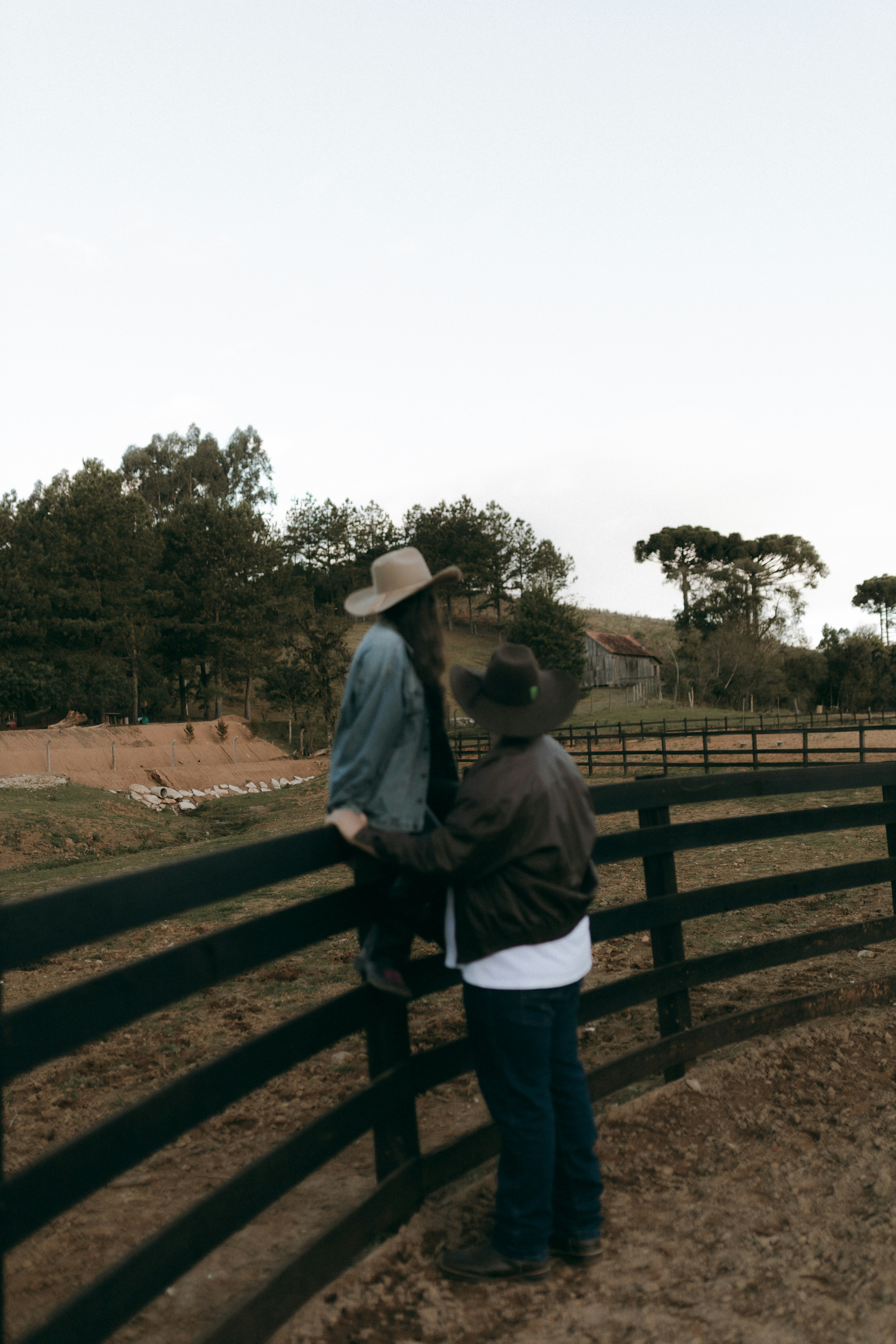 Two Wanderers by the Fence: Quiet Conversation at Dusk