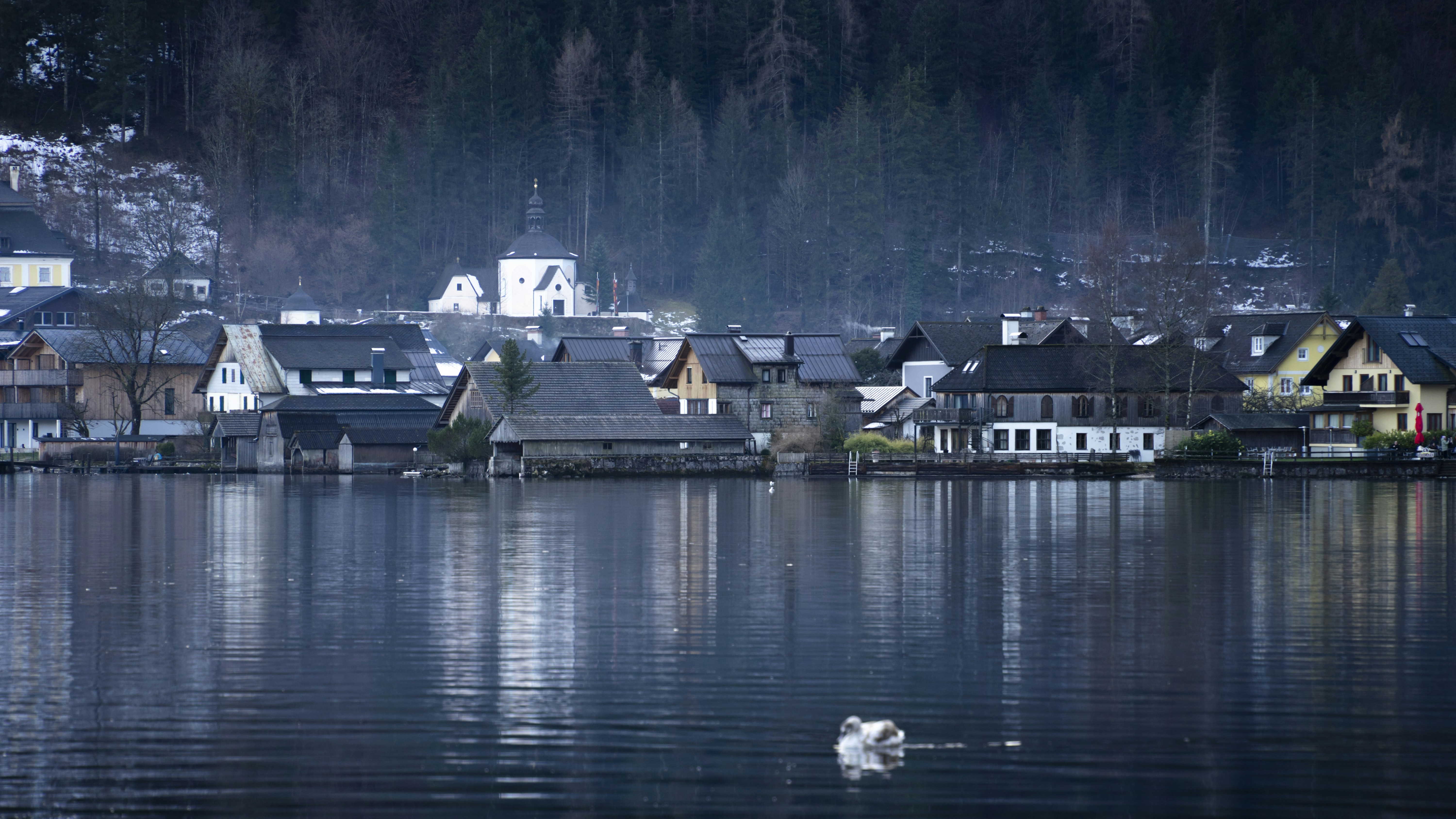 Quiet Reflections: Blue Hour Over a Nordic Lakeside Village