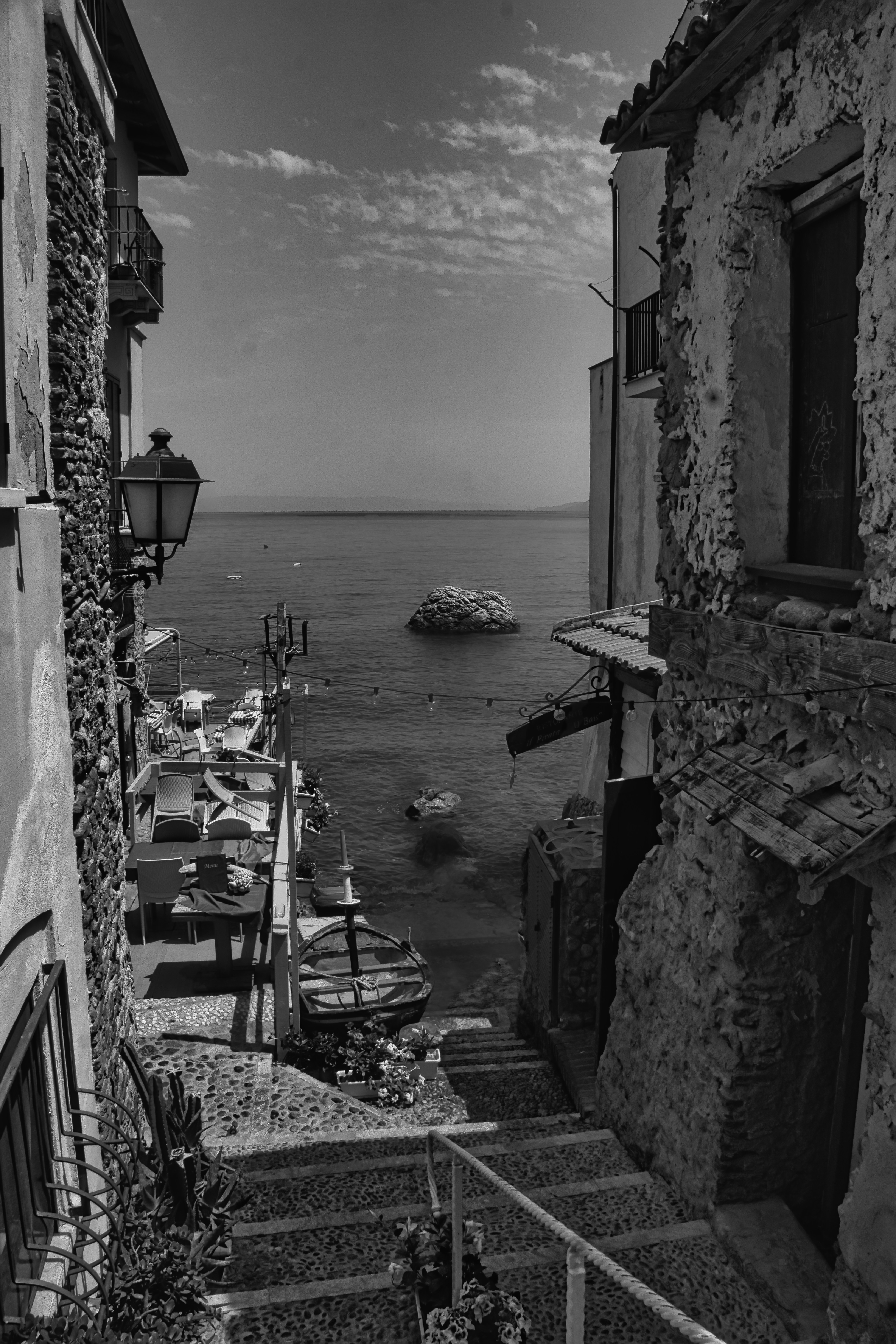 Steps Between Stone Facades Toward the Adriatic