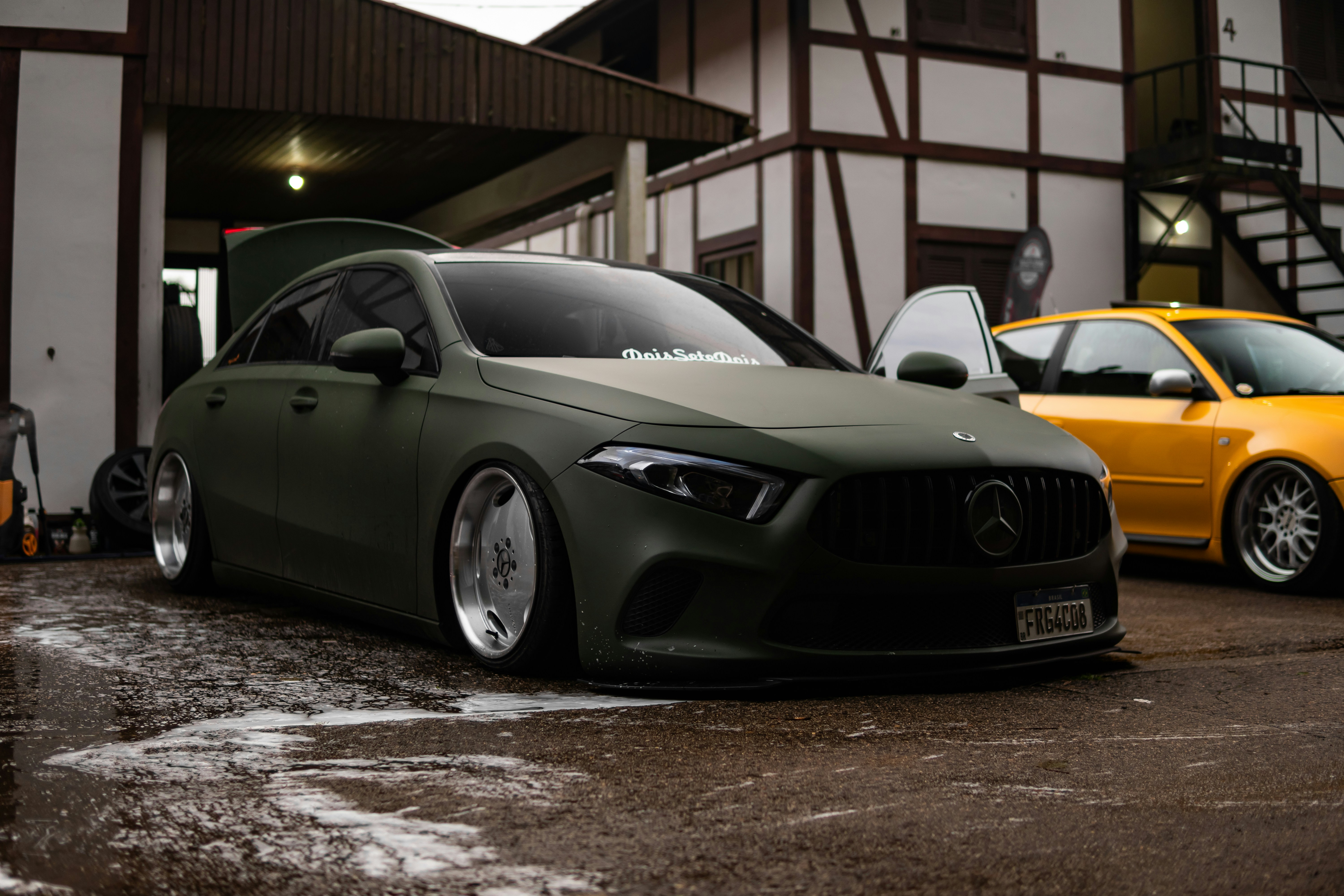 Matte green mercedes-benz sedan with custom wheels. photo – Free ...