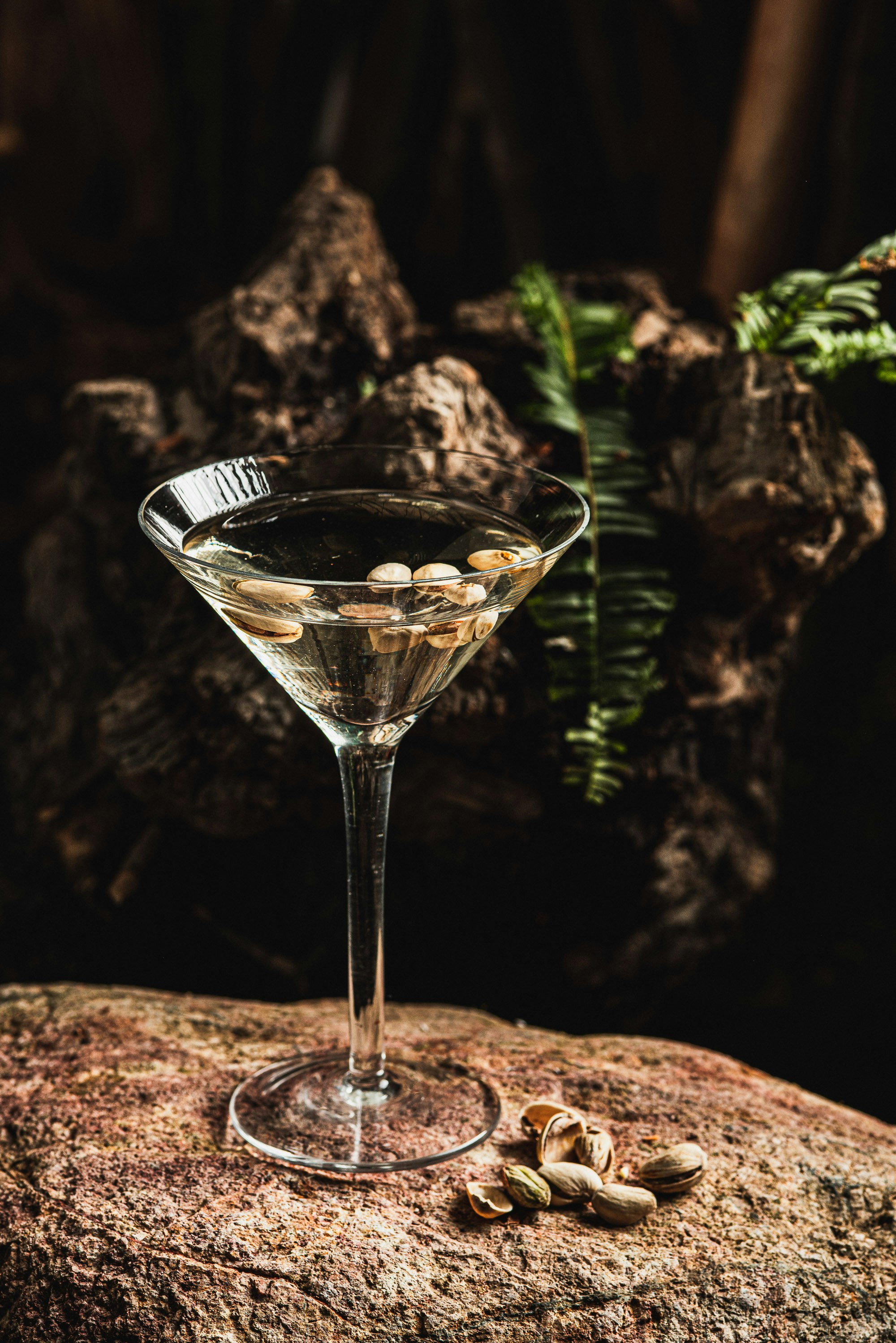 Pistachio-Studded Martini on Weathered Rock