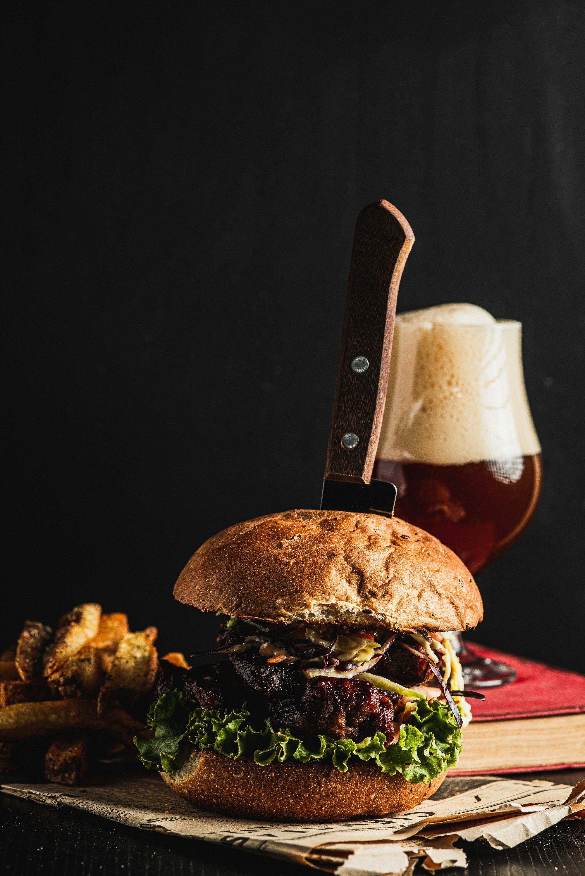 Butter-knife Alchemy: A Charred Burger Crowned with a Steel Glaive