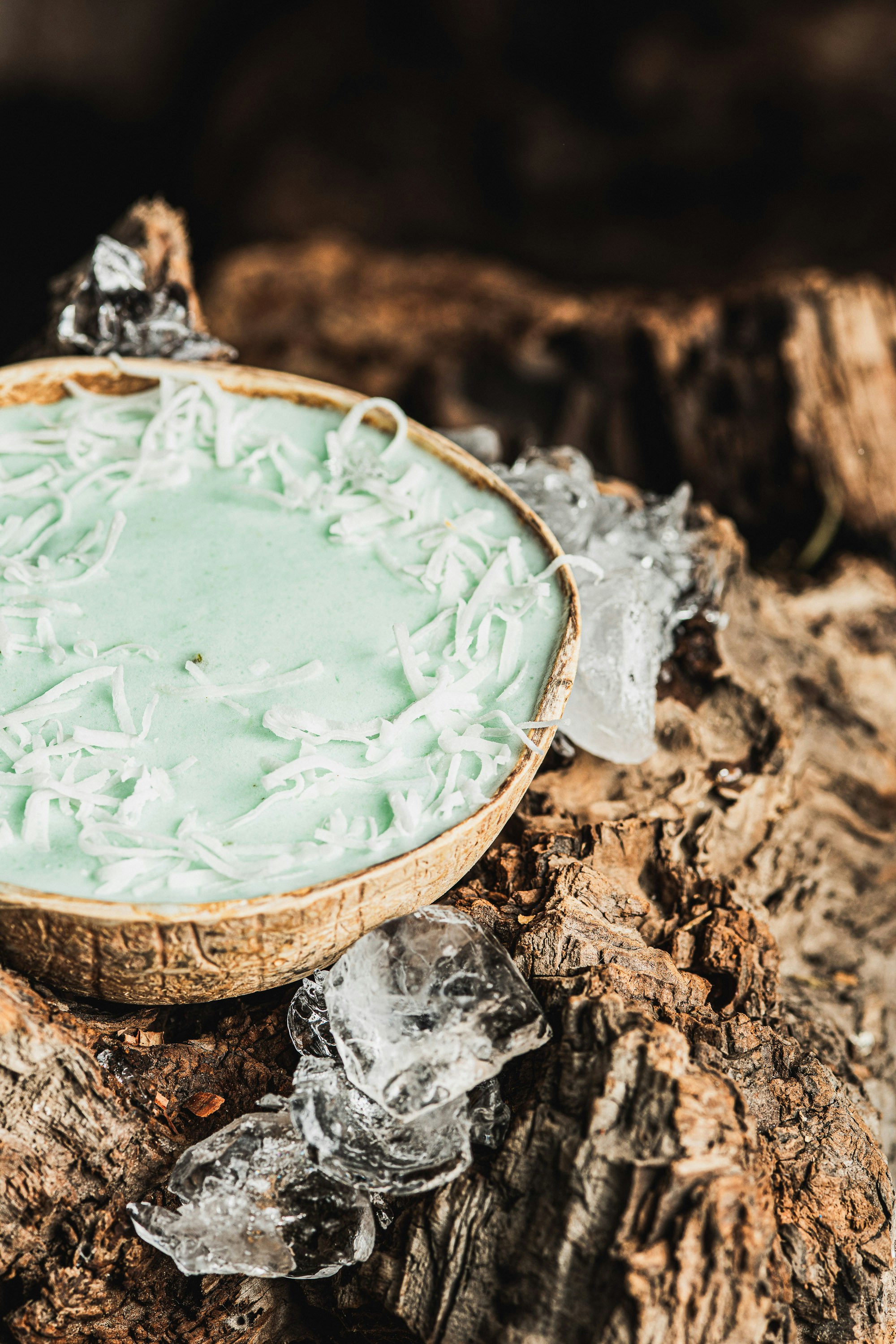 Mint Frost in a Weathered Coconut Bowl on Rustic Wood