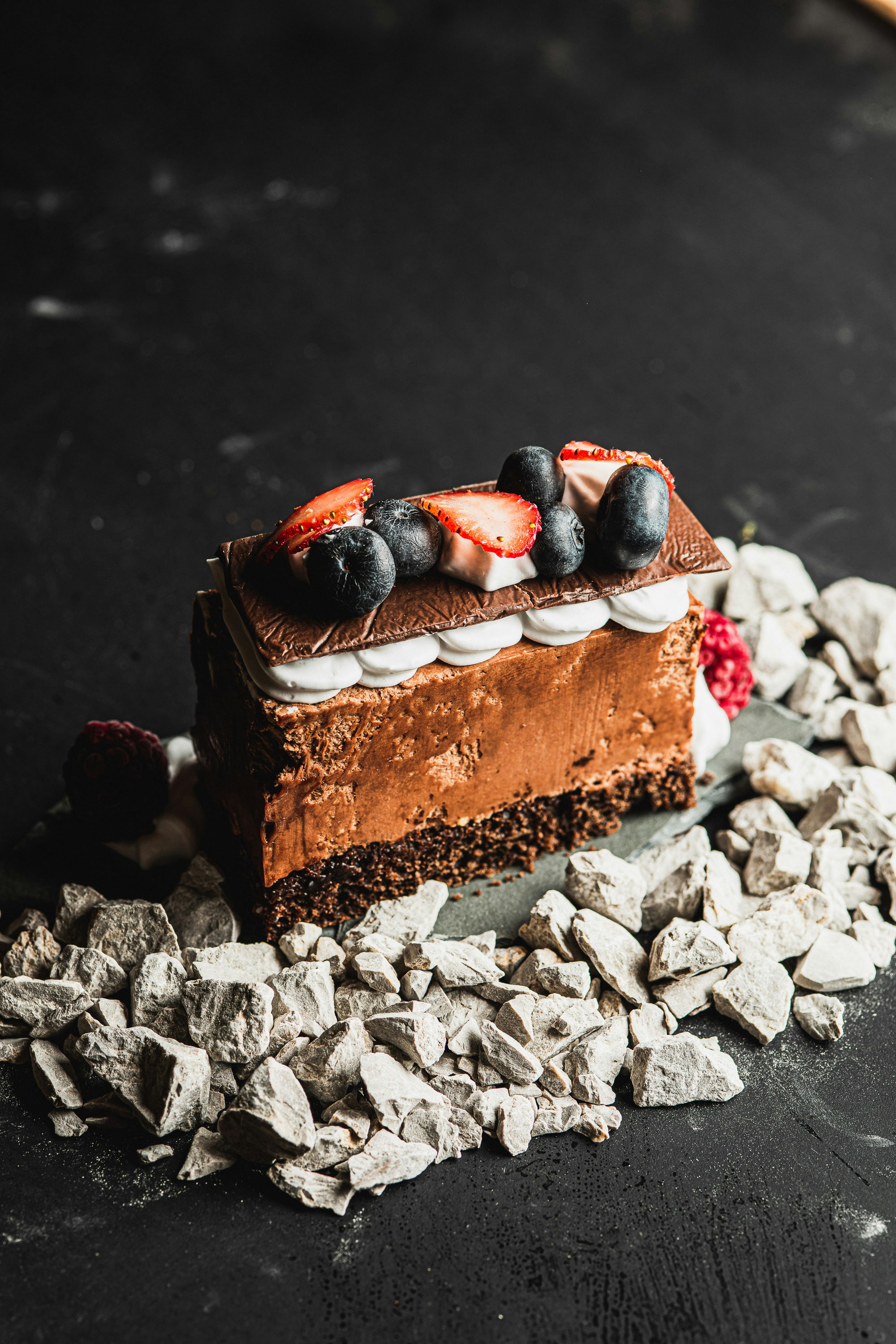 Decadent Chocolate Indulgence on a Rocky Bed