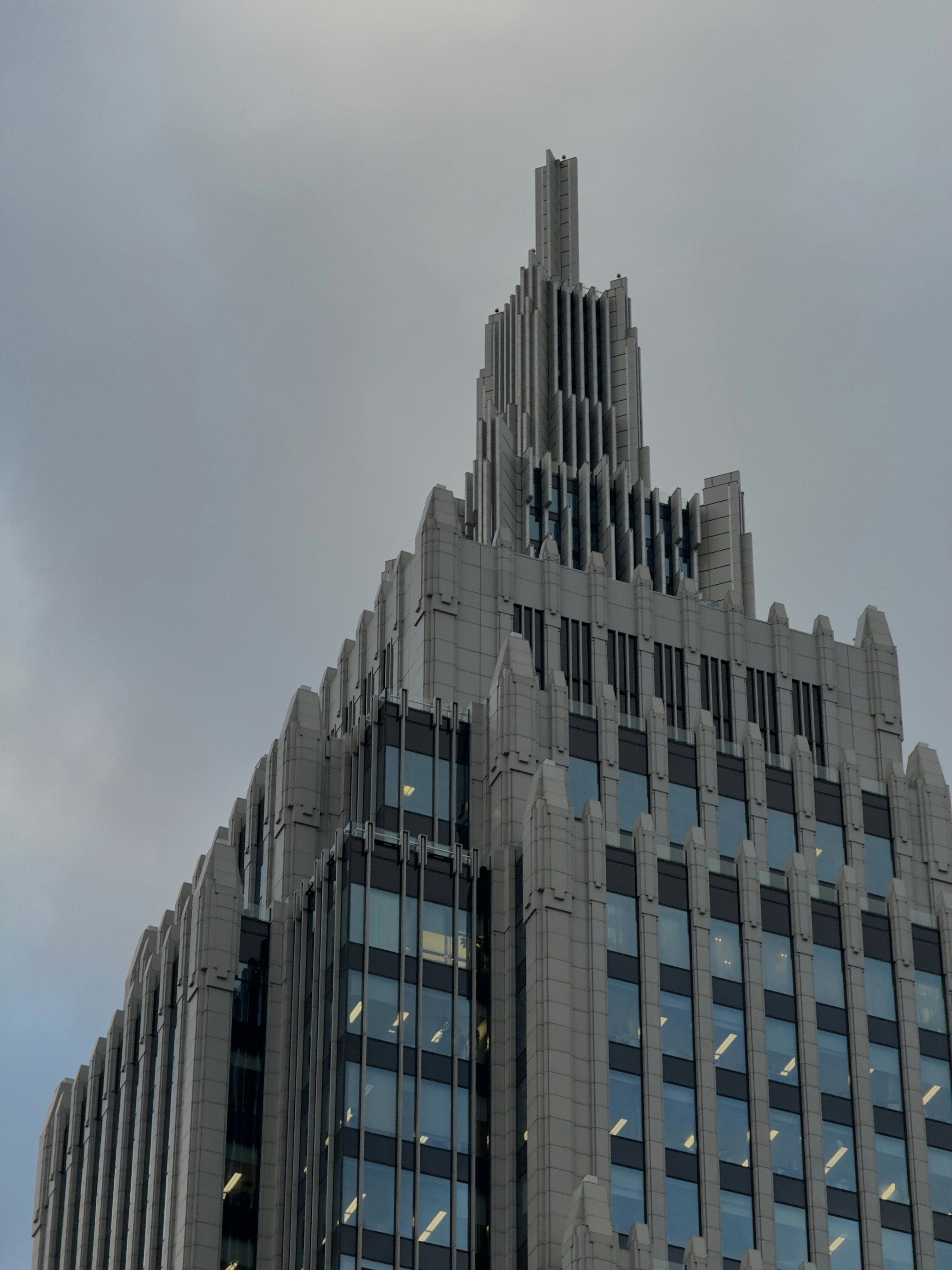 Art deco skyscraper against a cloudy sky