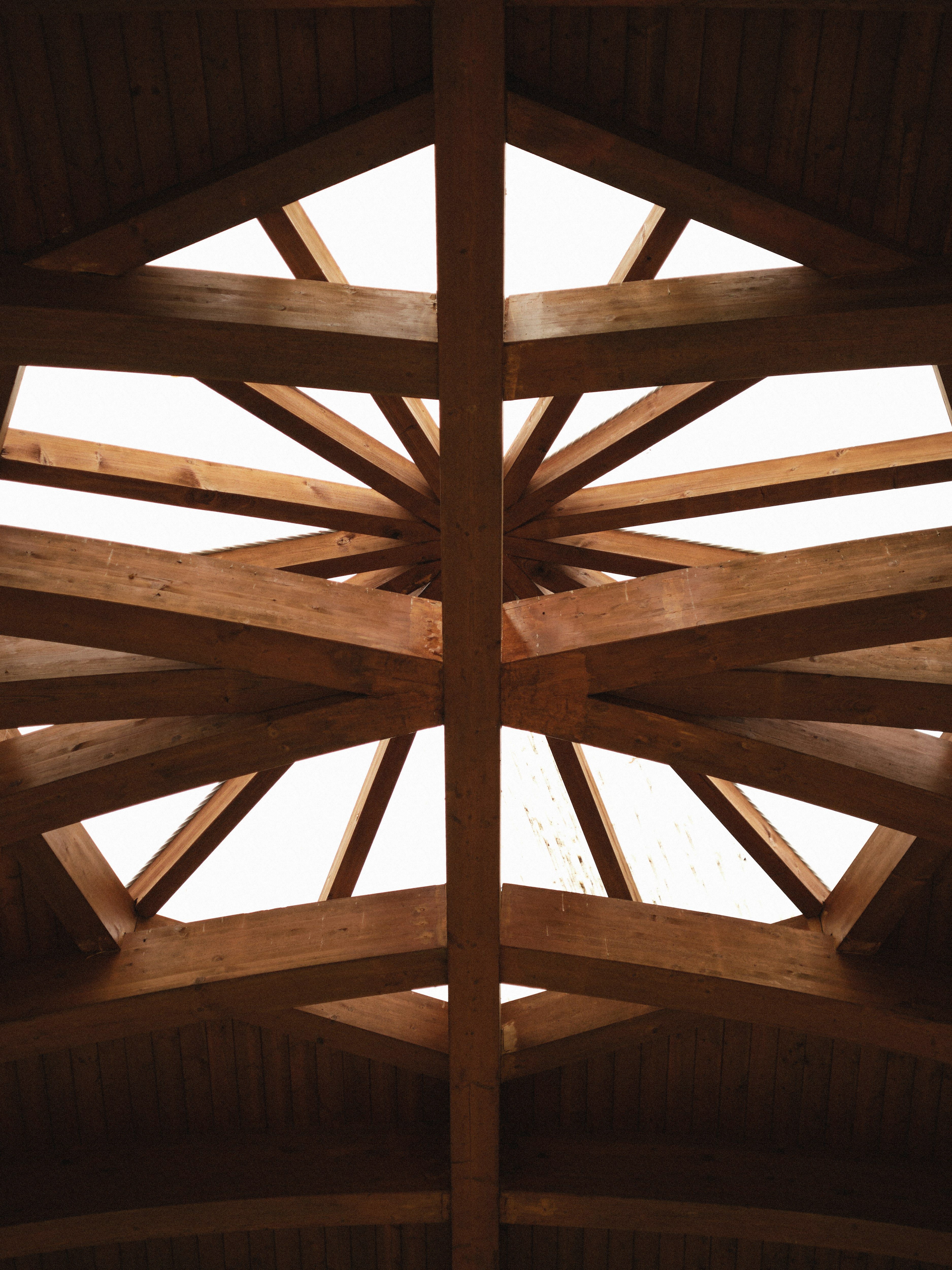 Wooden ceiling beams forming a geometric pattern