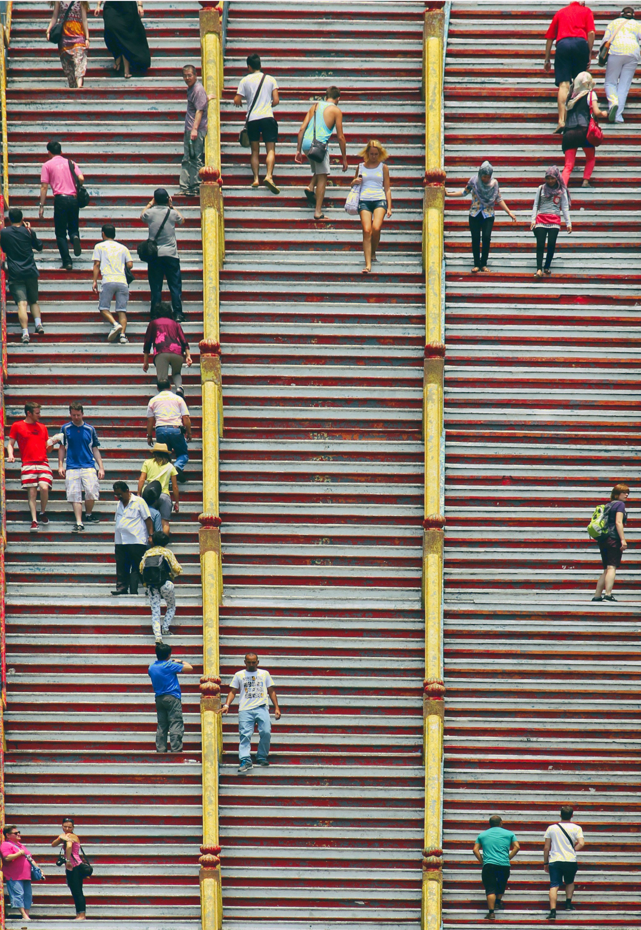 Crimson Steps, Moving Portrait: A Crowded City Staircase