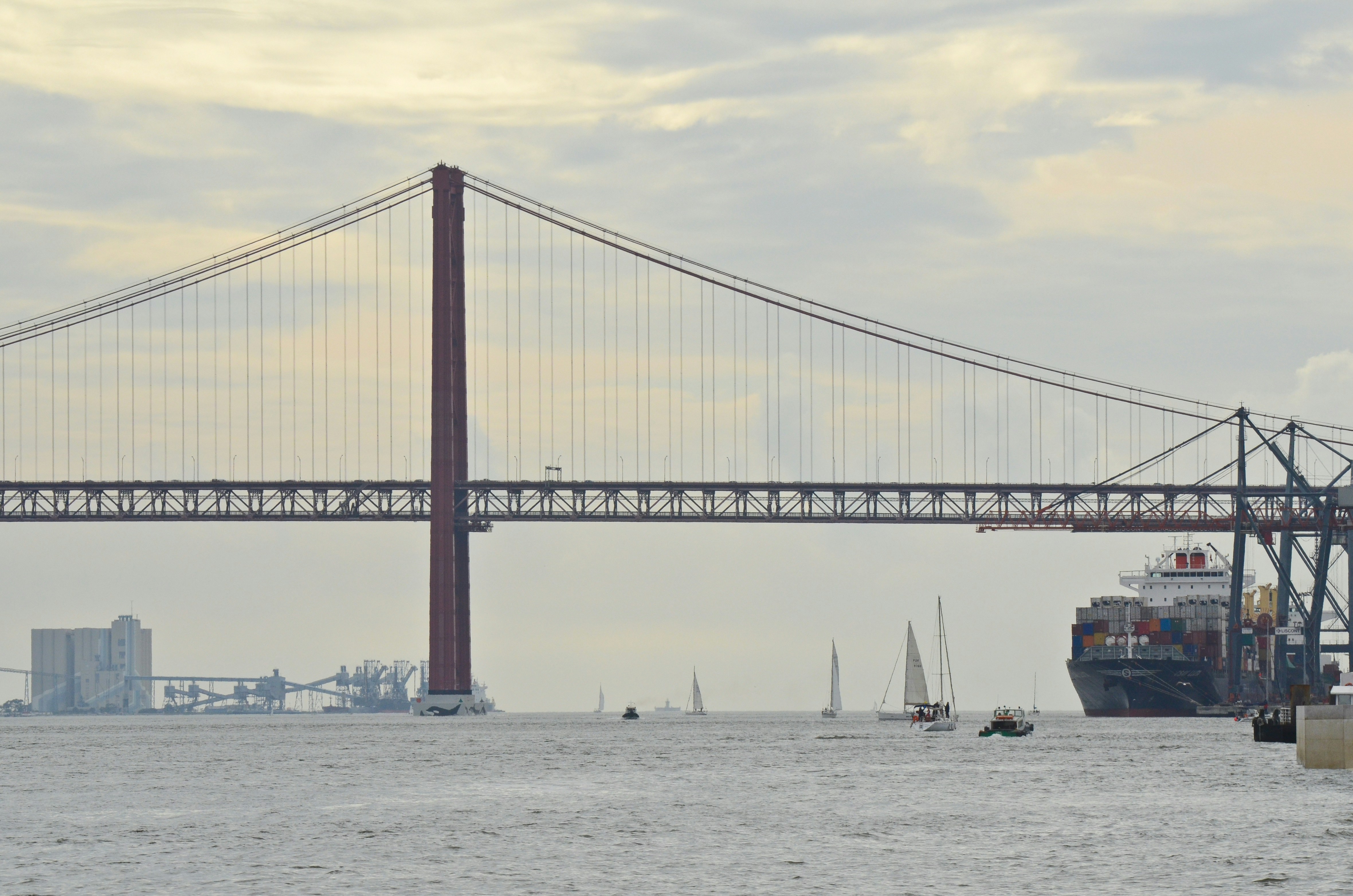 Harbor Symphony: A Dance of Vessels Under the Bridge