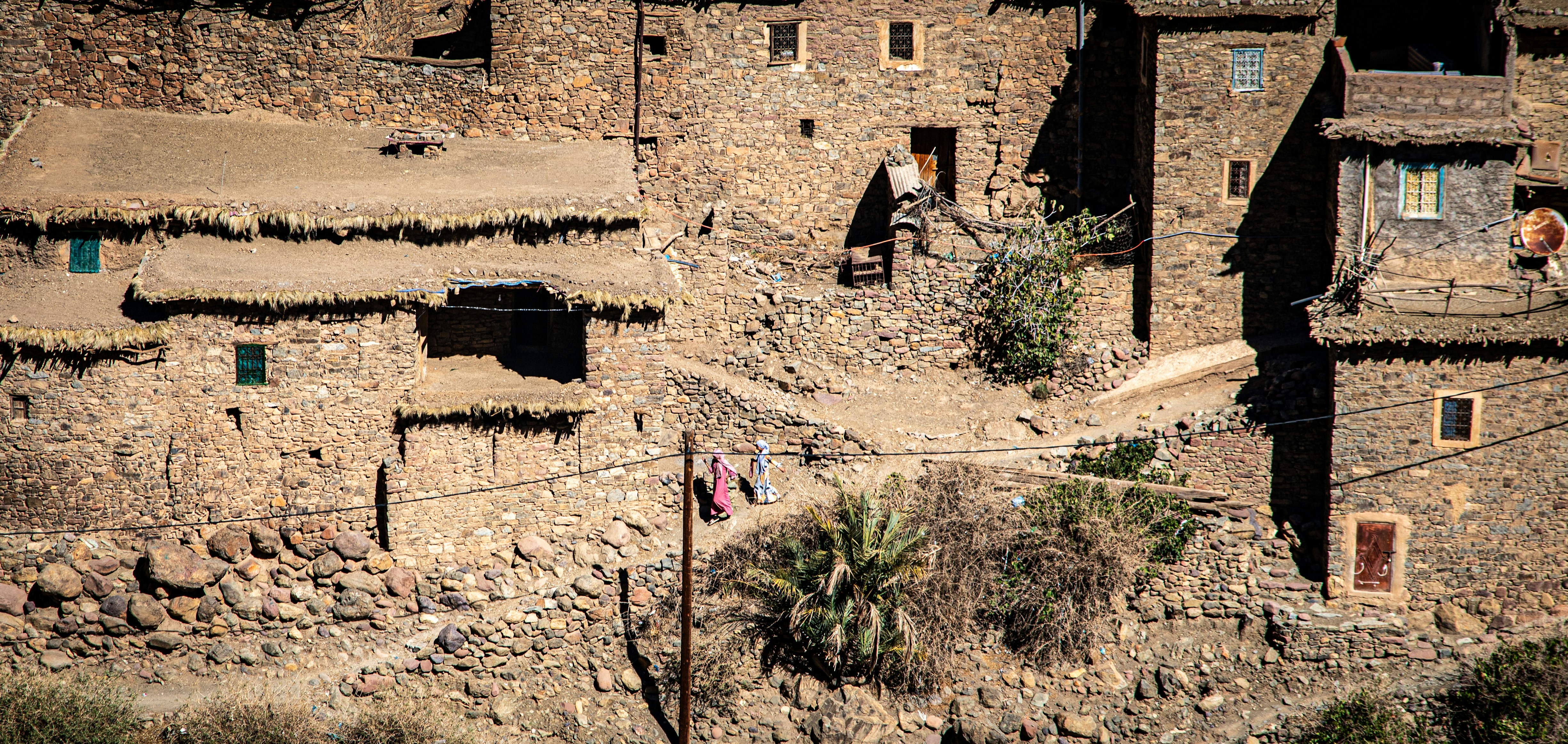 Between Terraced Stones: a Clothesline in a Sunlit Mountain Hamlet