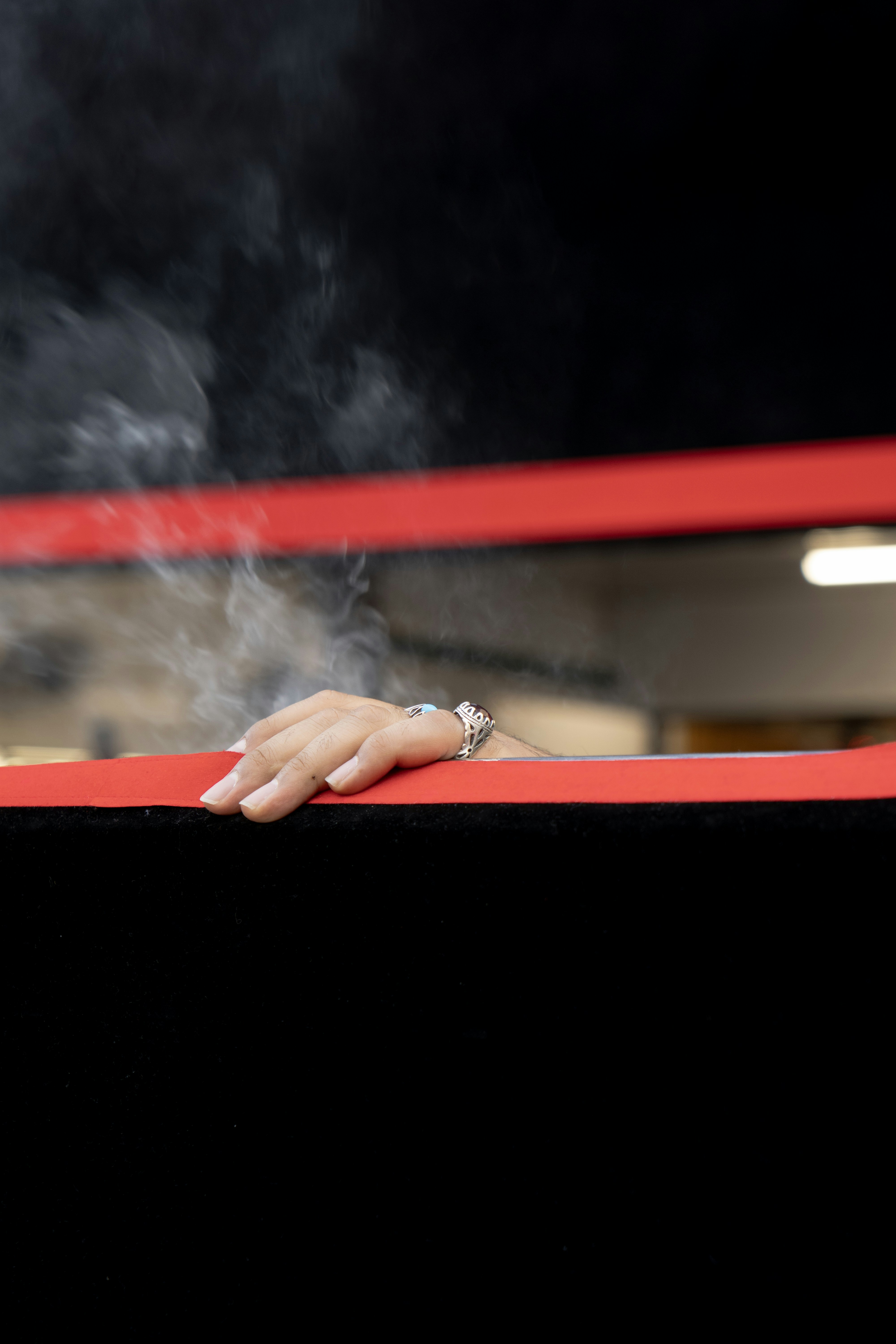Holy shrine of Imam Ali pbuh, Najaf arbaeen | Hand cutting red ribbon with steam rising