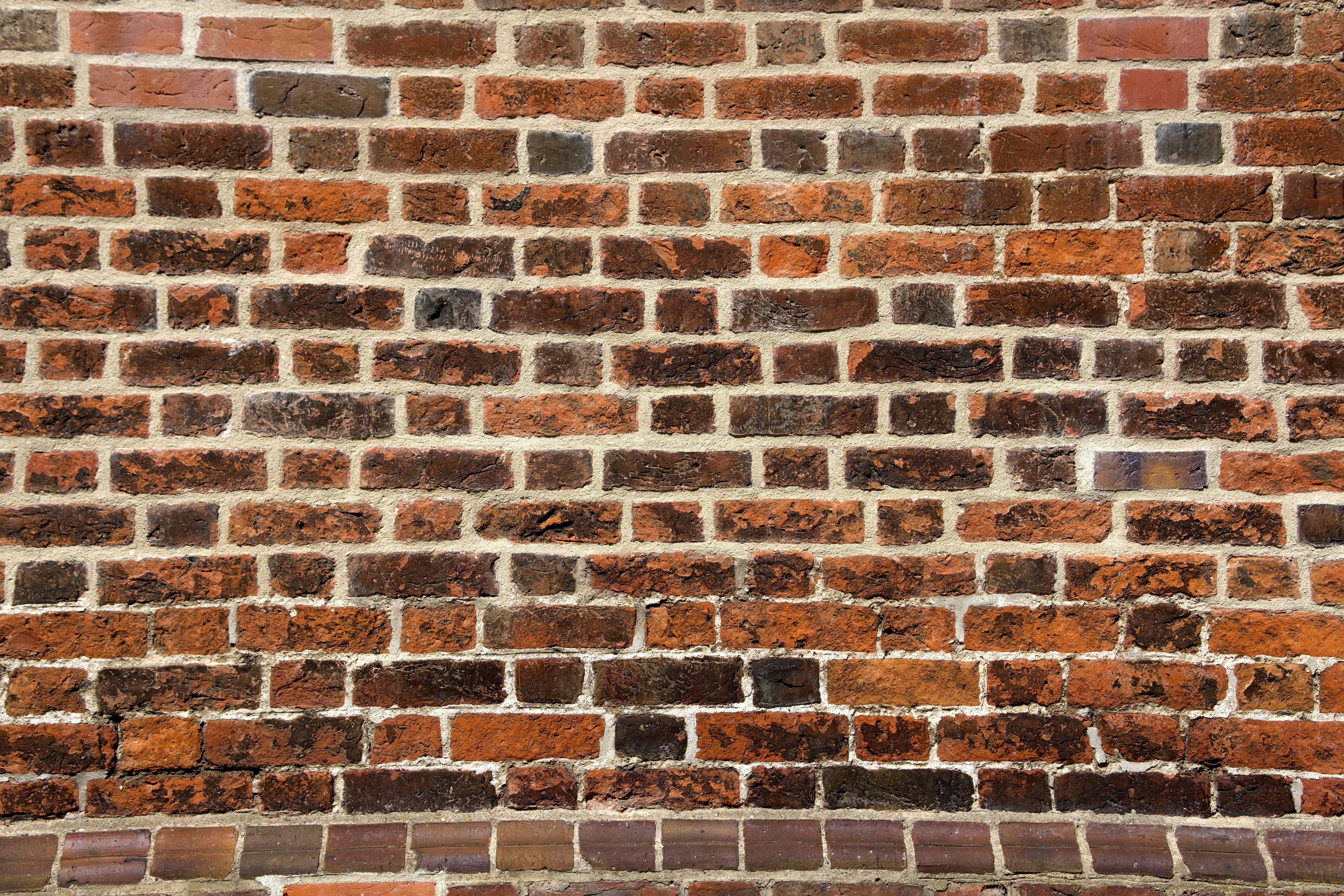 A textured wall of weathered red bricks.