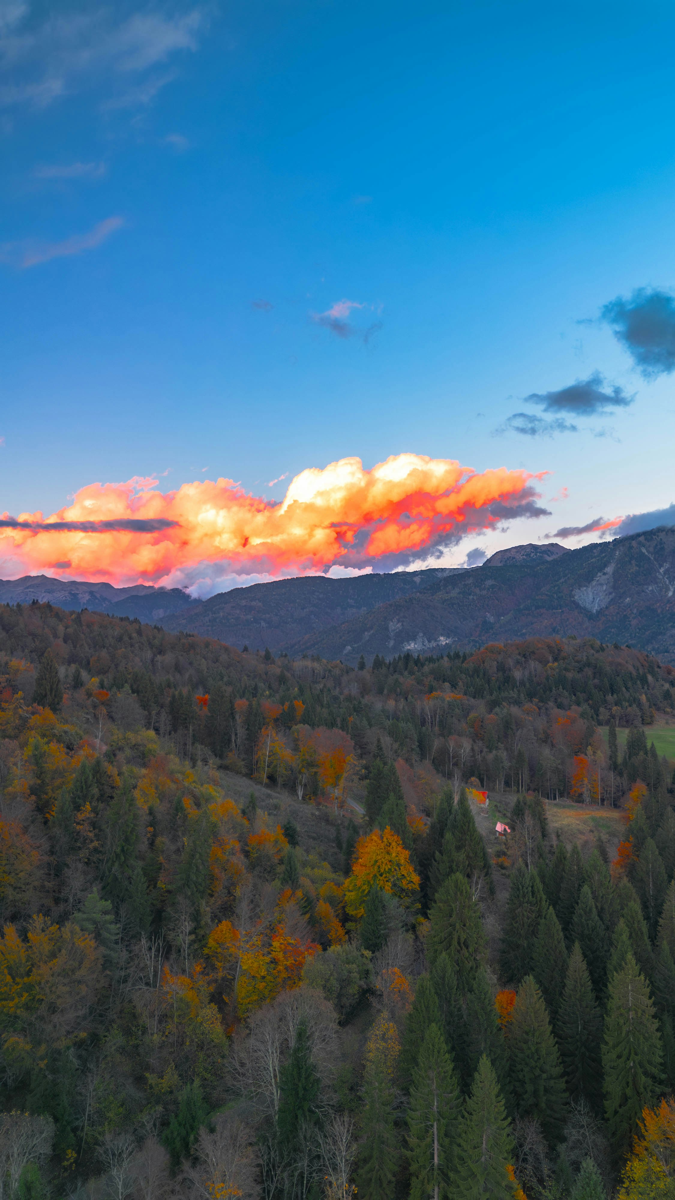 Autumn's Fiery Embrace Over the Mountains