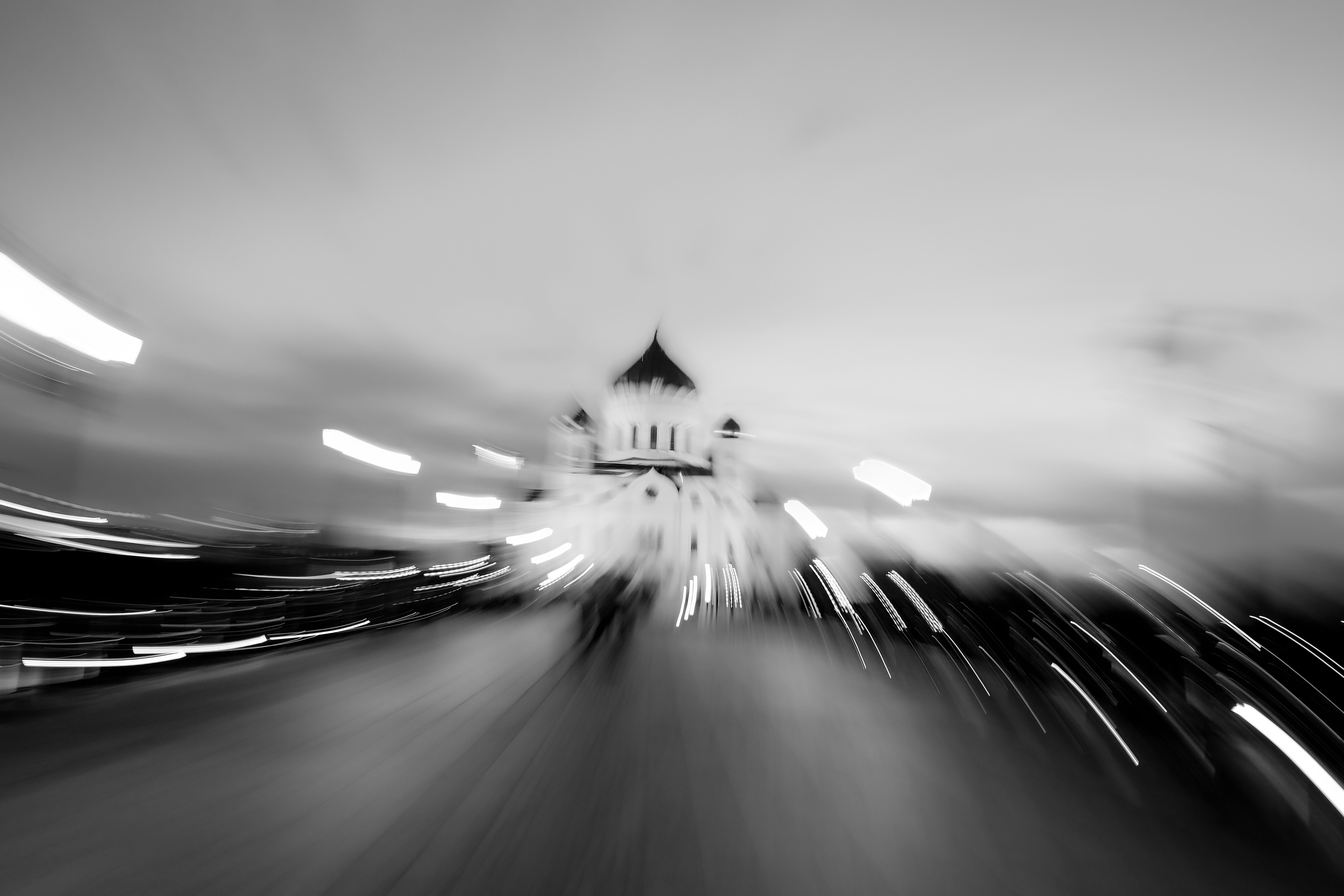 Abstract motion blur of a building at dusk