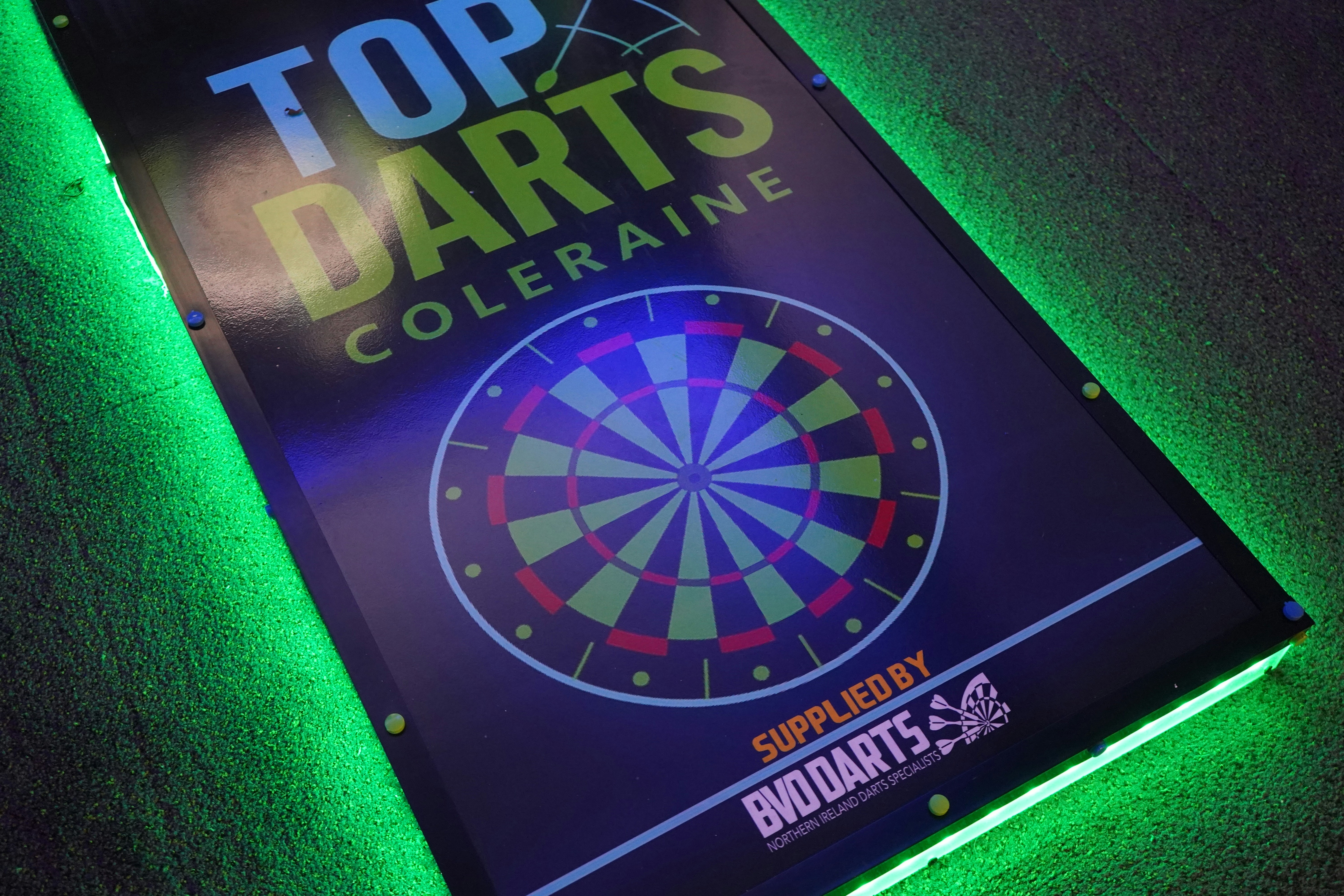 Top darts coleraine dartboard with neon green lighting photo – Free Fun ...