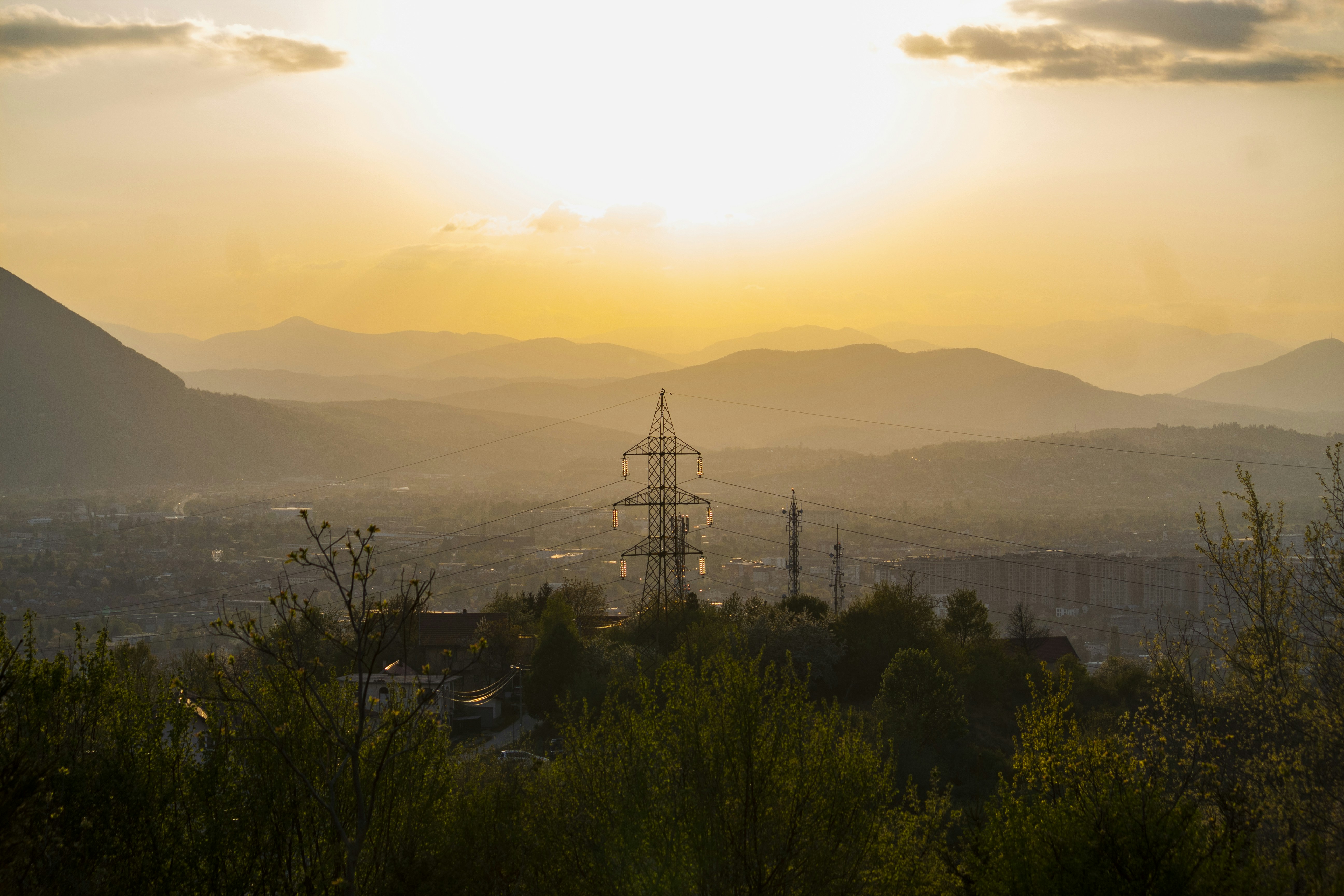 Electric Silhouette Against a Golden Horizon