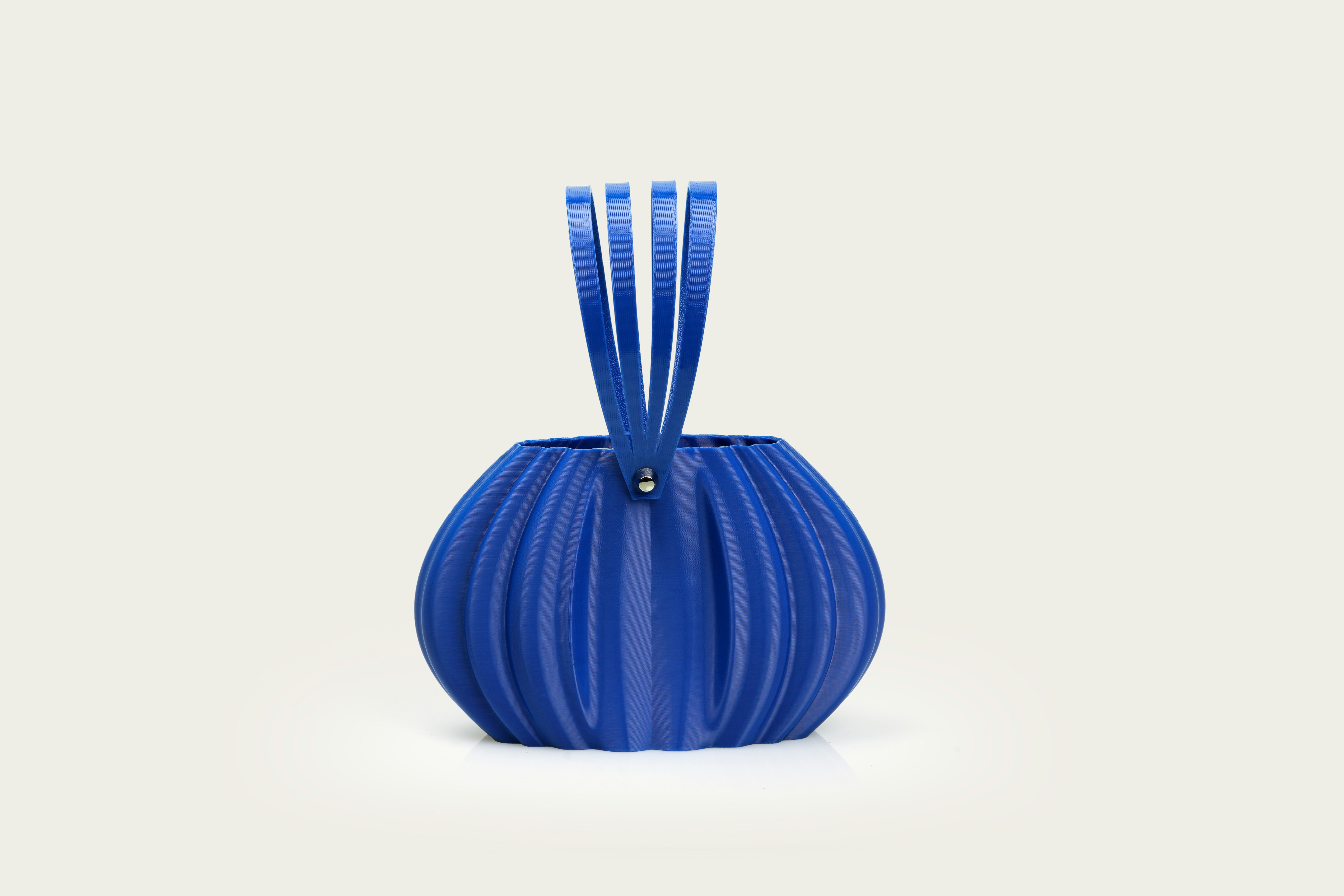 Blue Ribbed Orb Bag: Studio Minimalism
