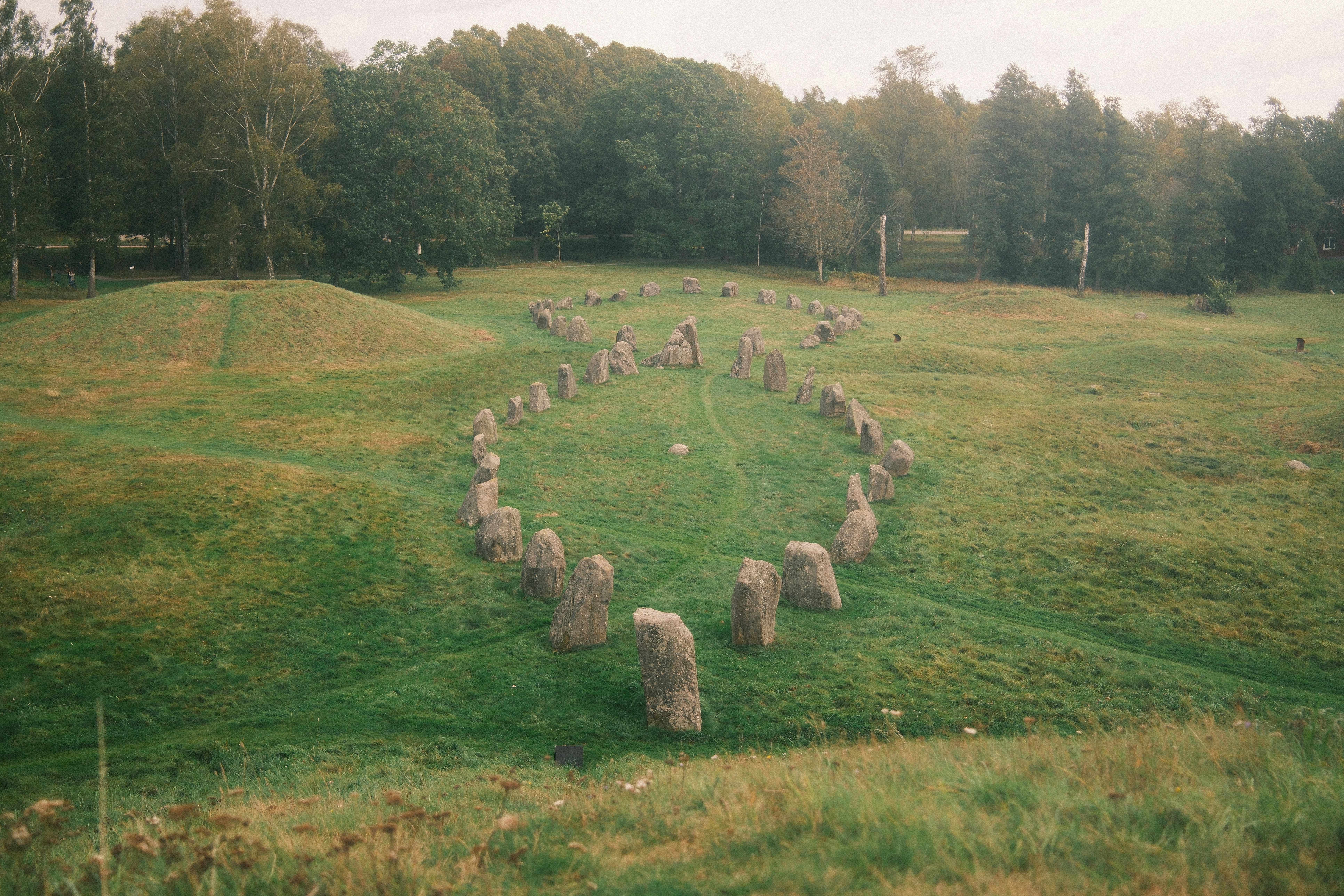 Stone circle in a grassy field with trees behind photo – Free Travel ...