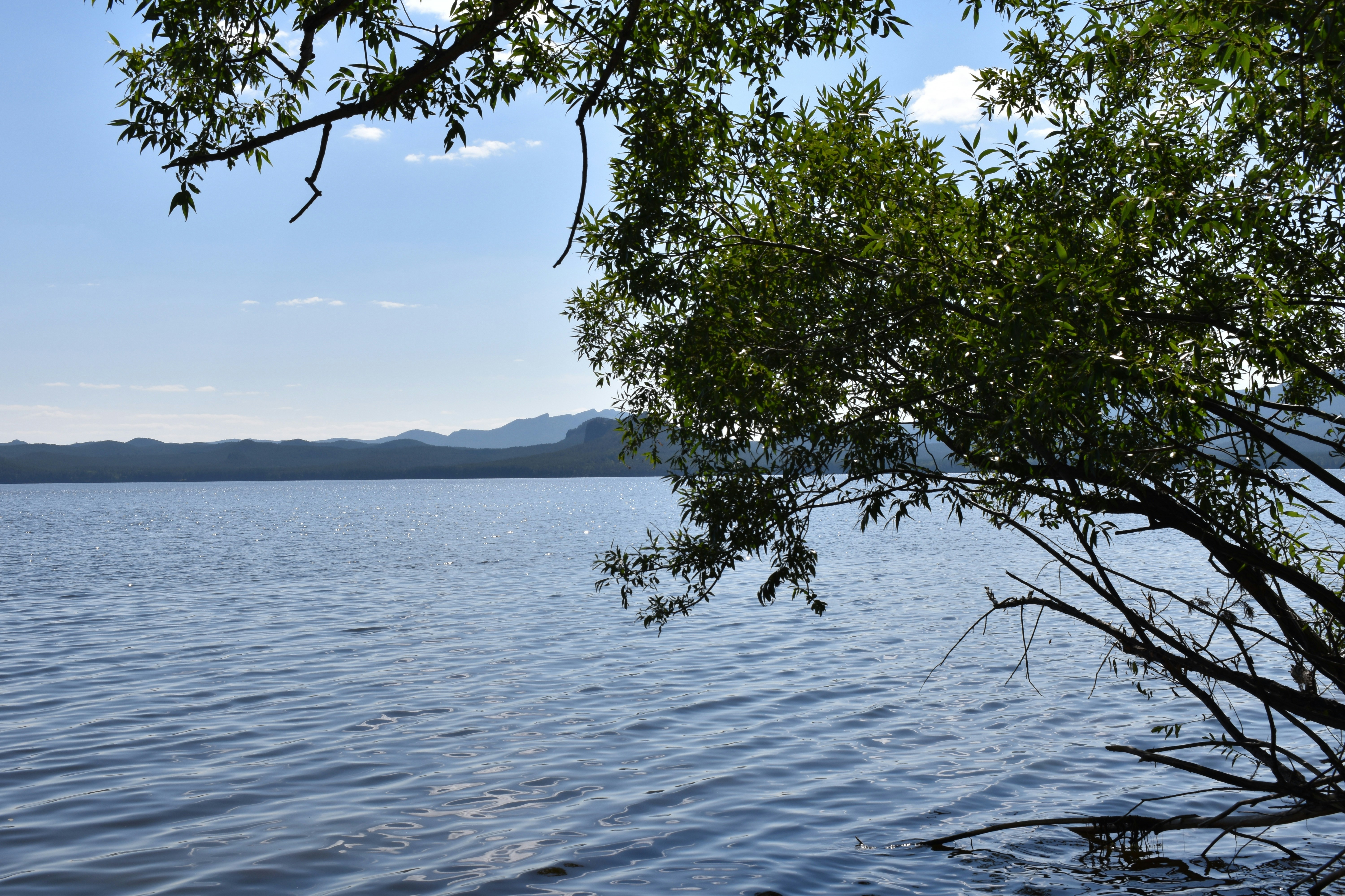 Burabay landscape, mountains and lake. Aerial perspective.