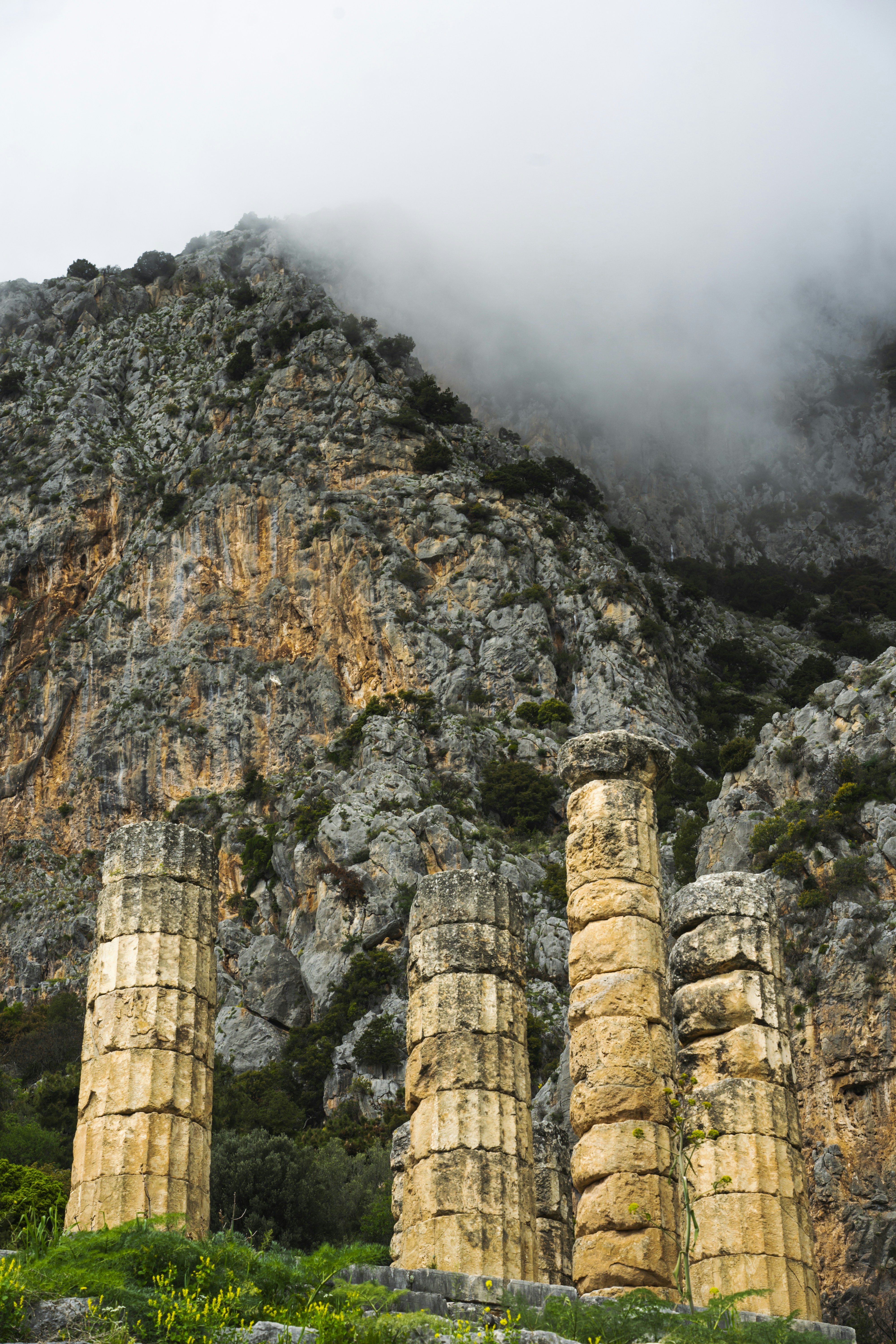 Ancient Columns Guarding a Misty Ravine