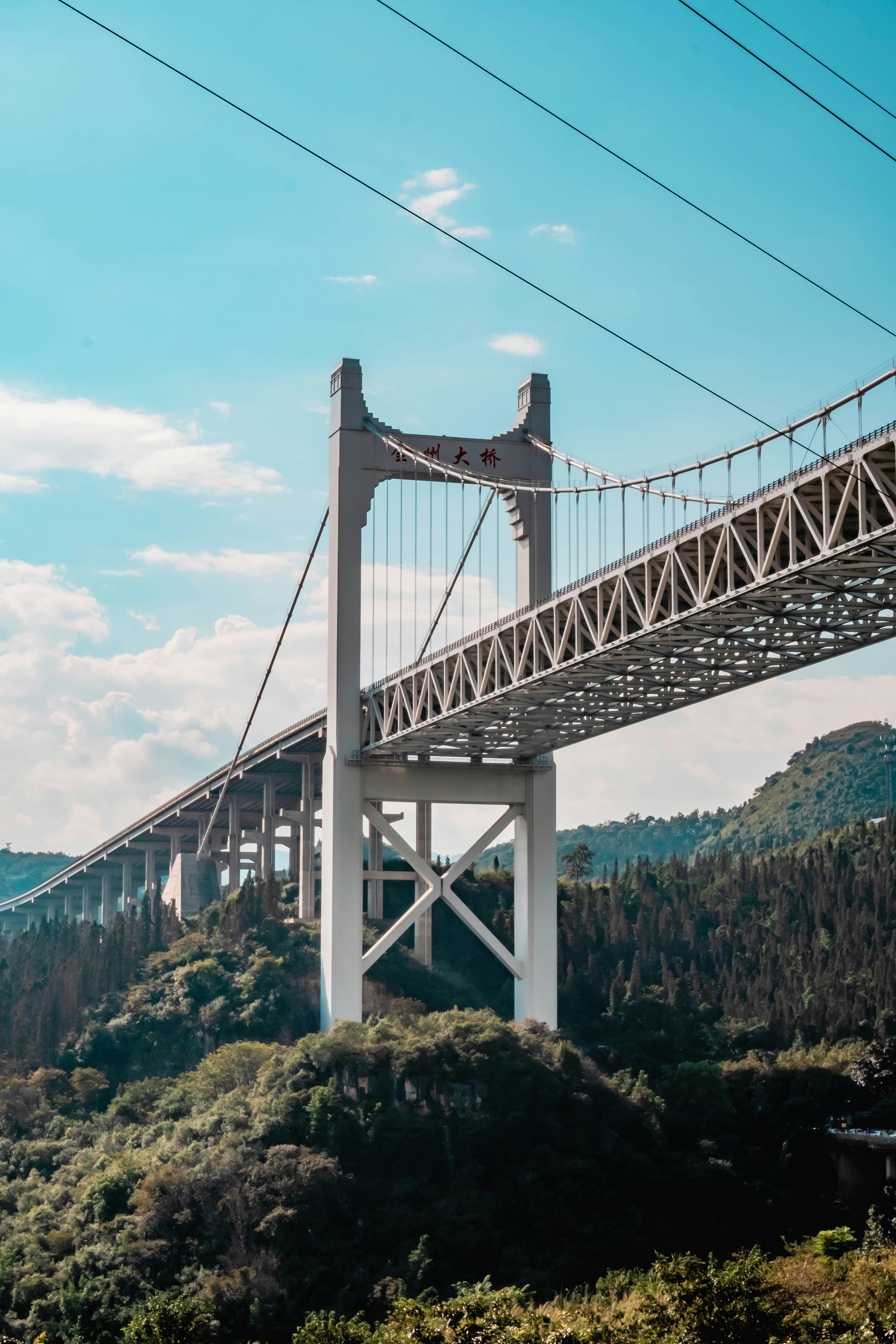 Towering Span: A Suspended Frame Over Green Valleys