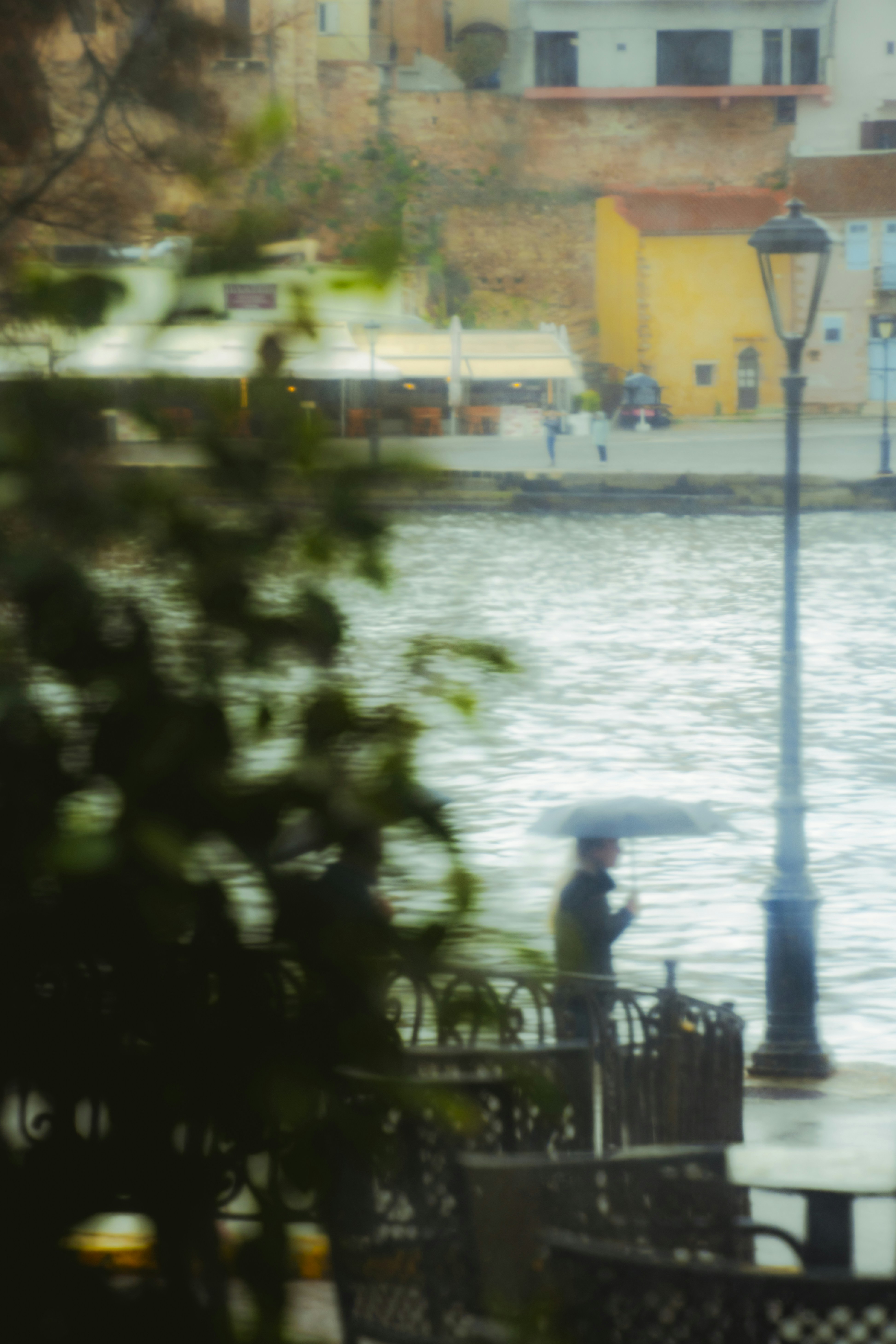 Umbrella at the Riverside: Quiet Moment by the Lamp