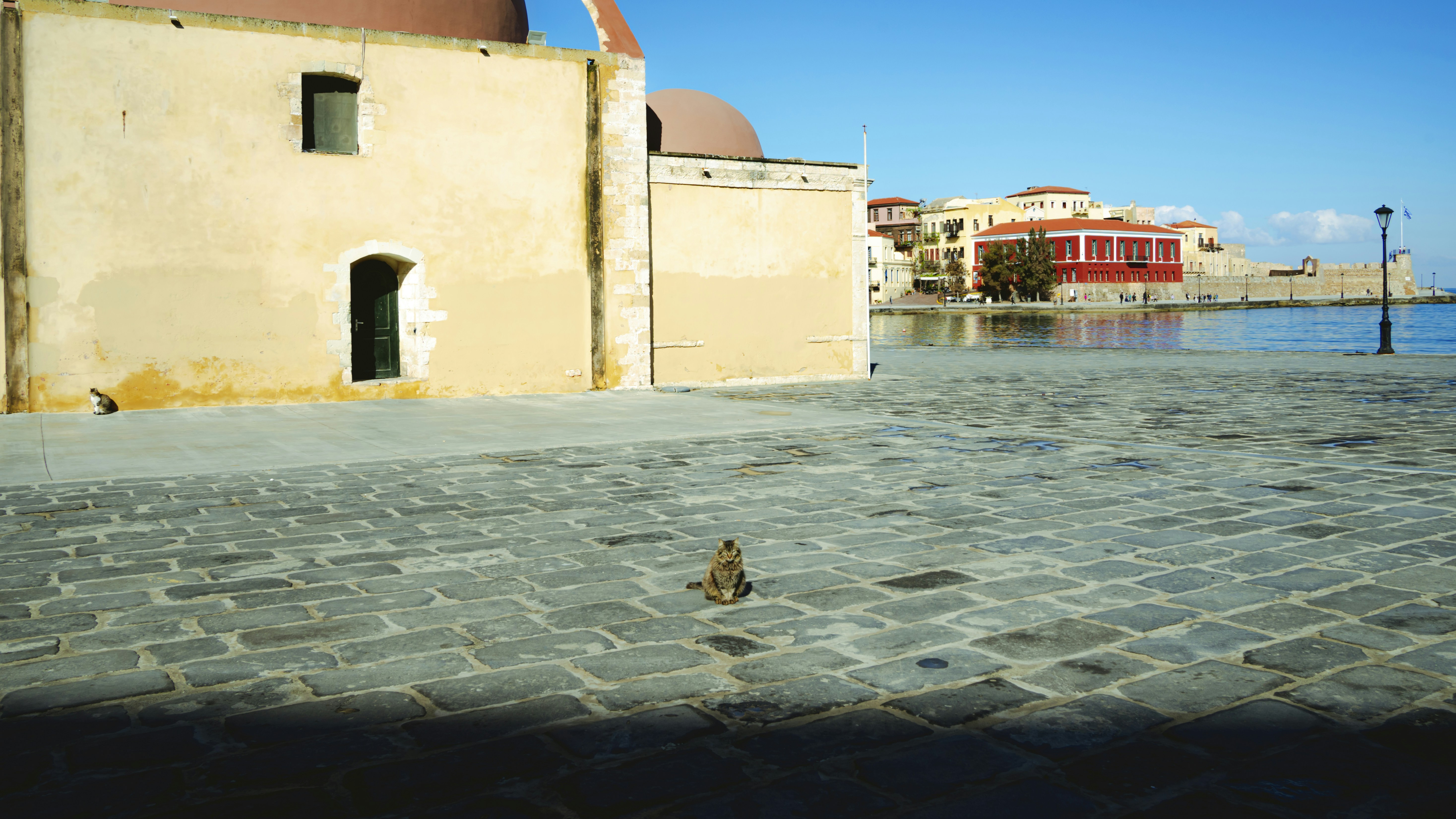 A Solitary Silhouette on a Sunlit Harbor Quay