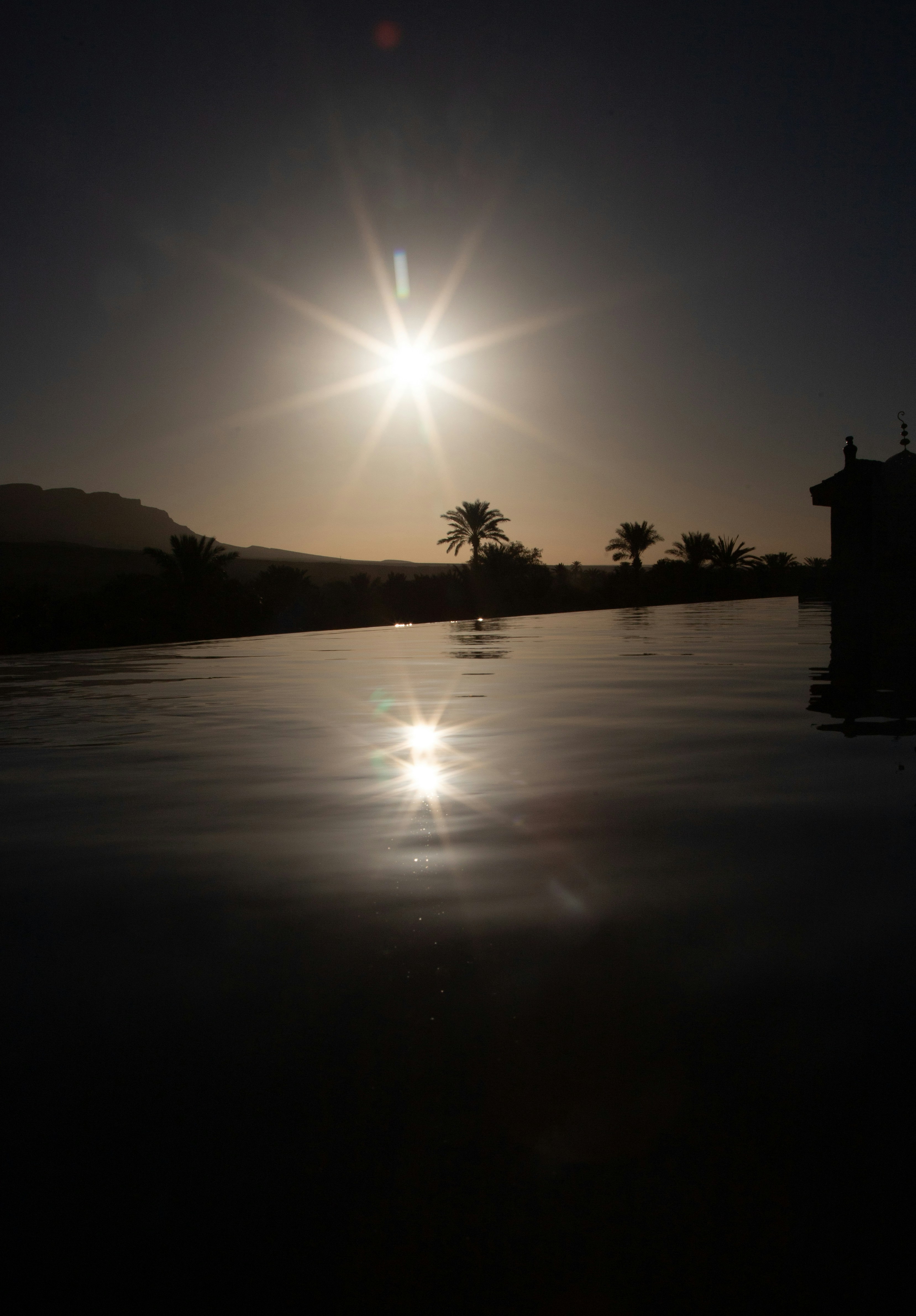 Sunburst Over a Velvet Lagoon: Palms at Dusk