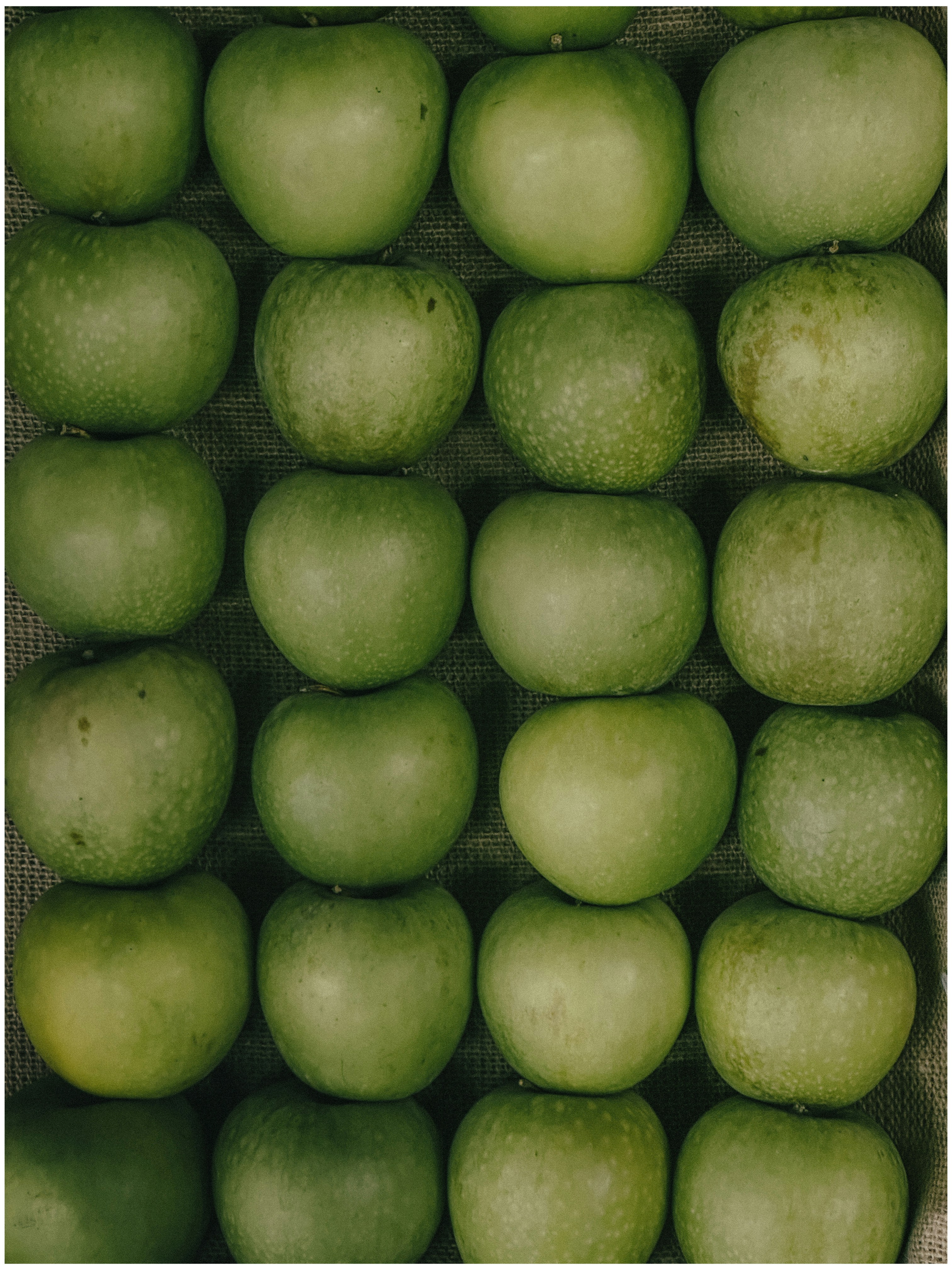 A grid of fresh green apples