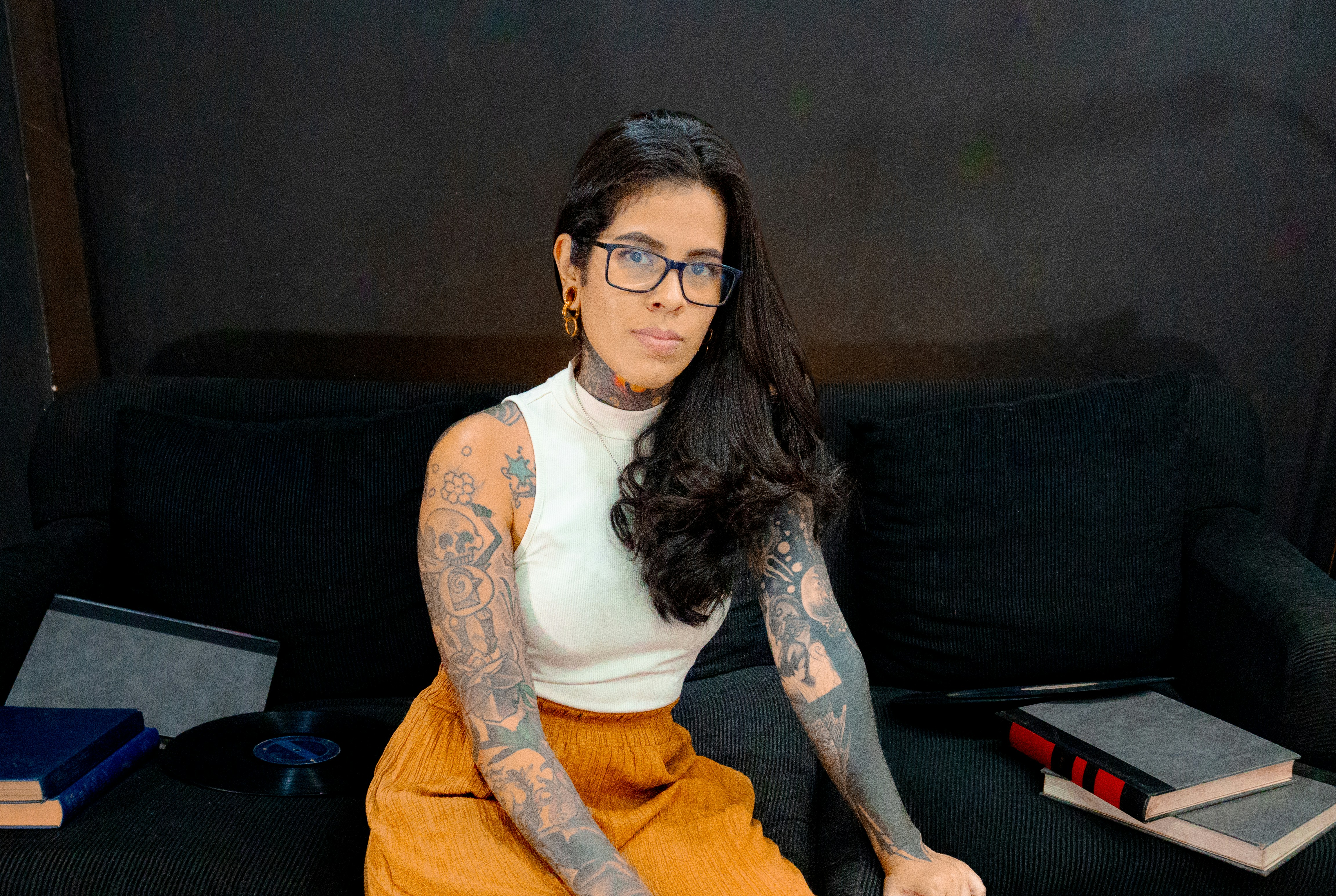 Tattooed Portrait in a Cozy Reading Nook