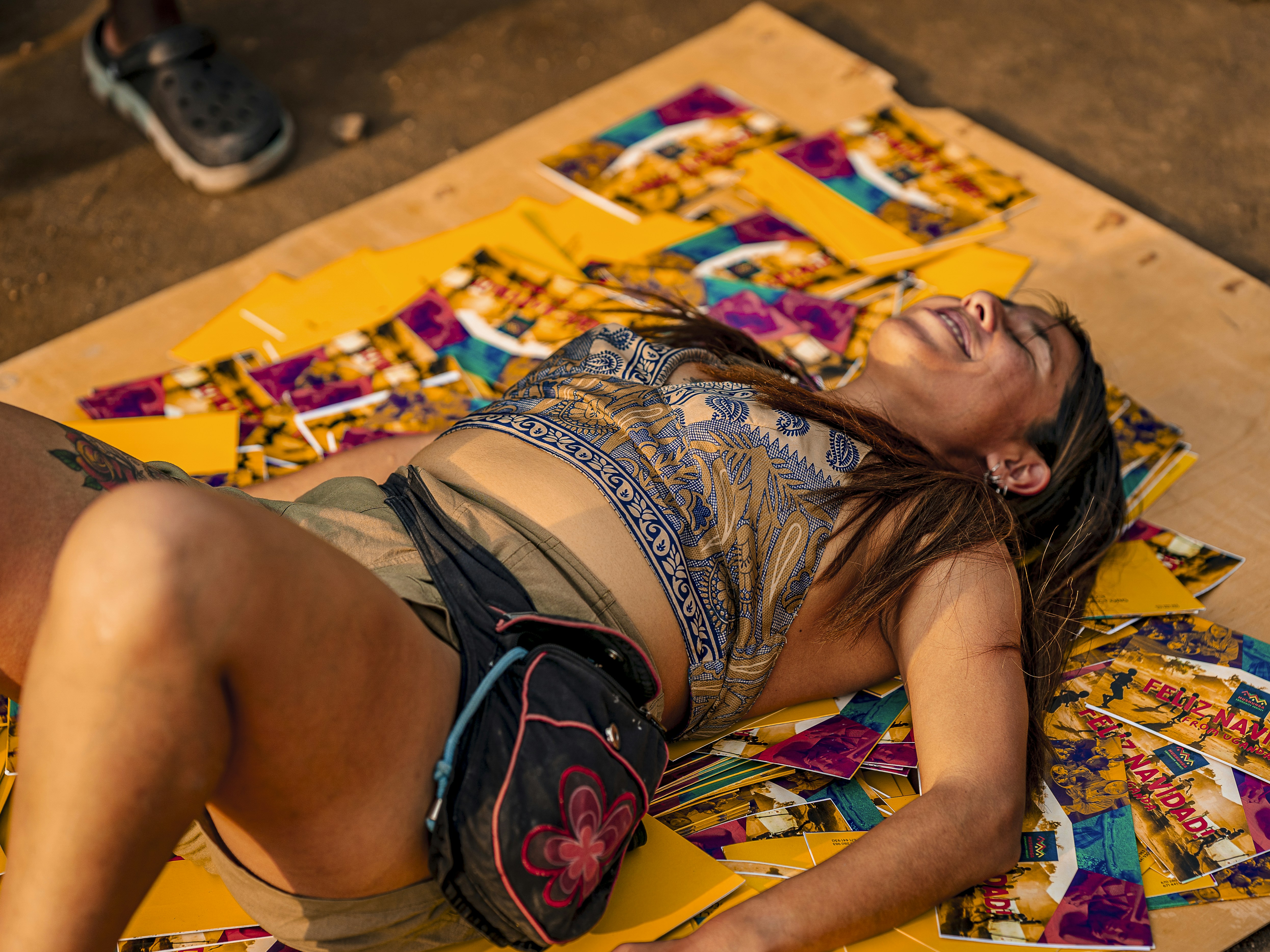 Relaxed afterglow: a sunlit moment on a colorful collage