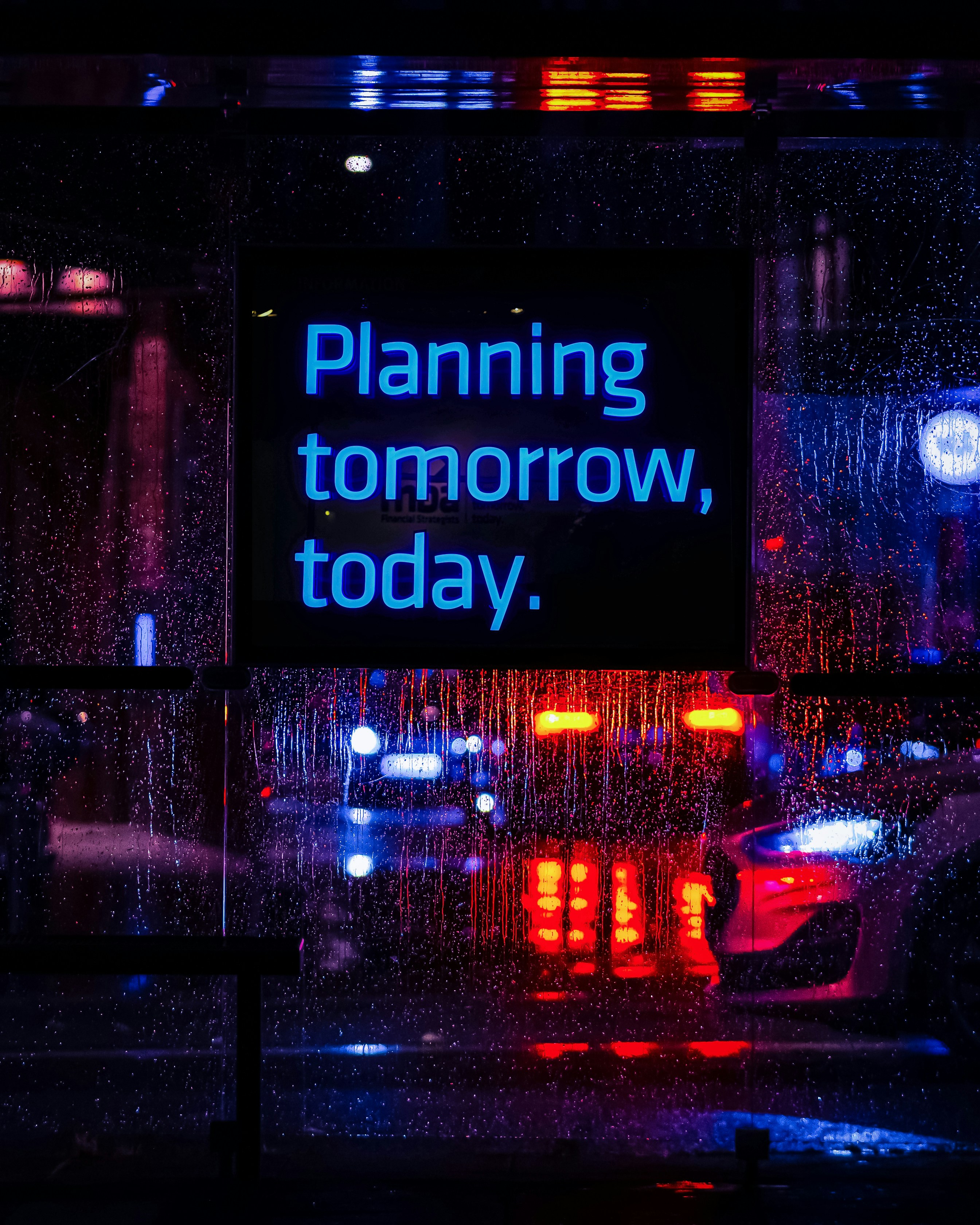 Neon sign reads "planning tomorrow, today." photo – Free Car Image on ...