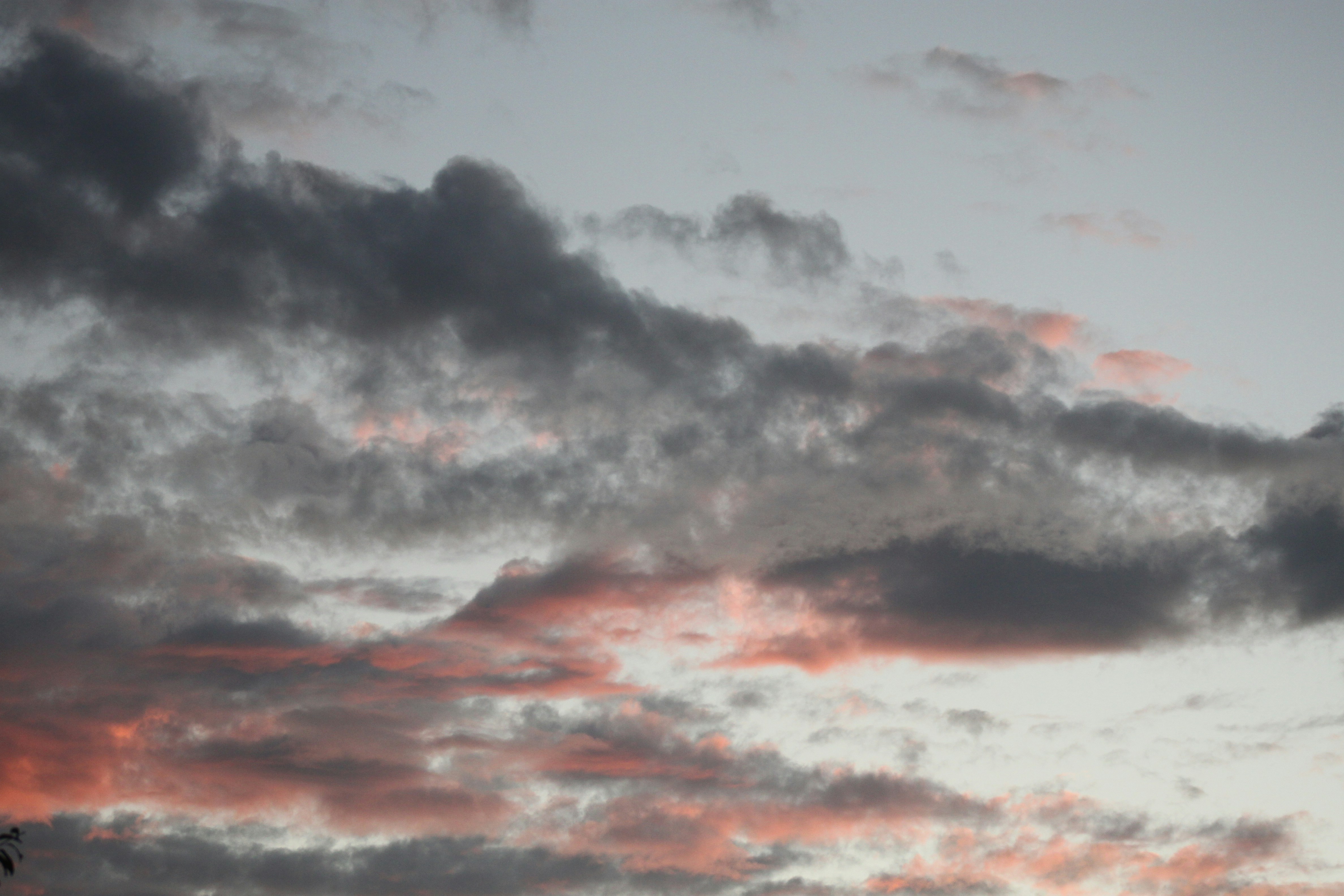 A vibrant sunset sky painted with hues of pink and gray clouds, evoking a sense of tranquility and wonder.