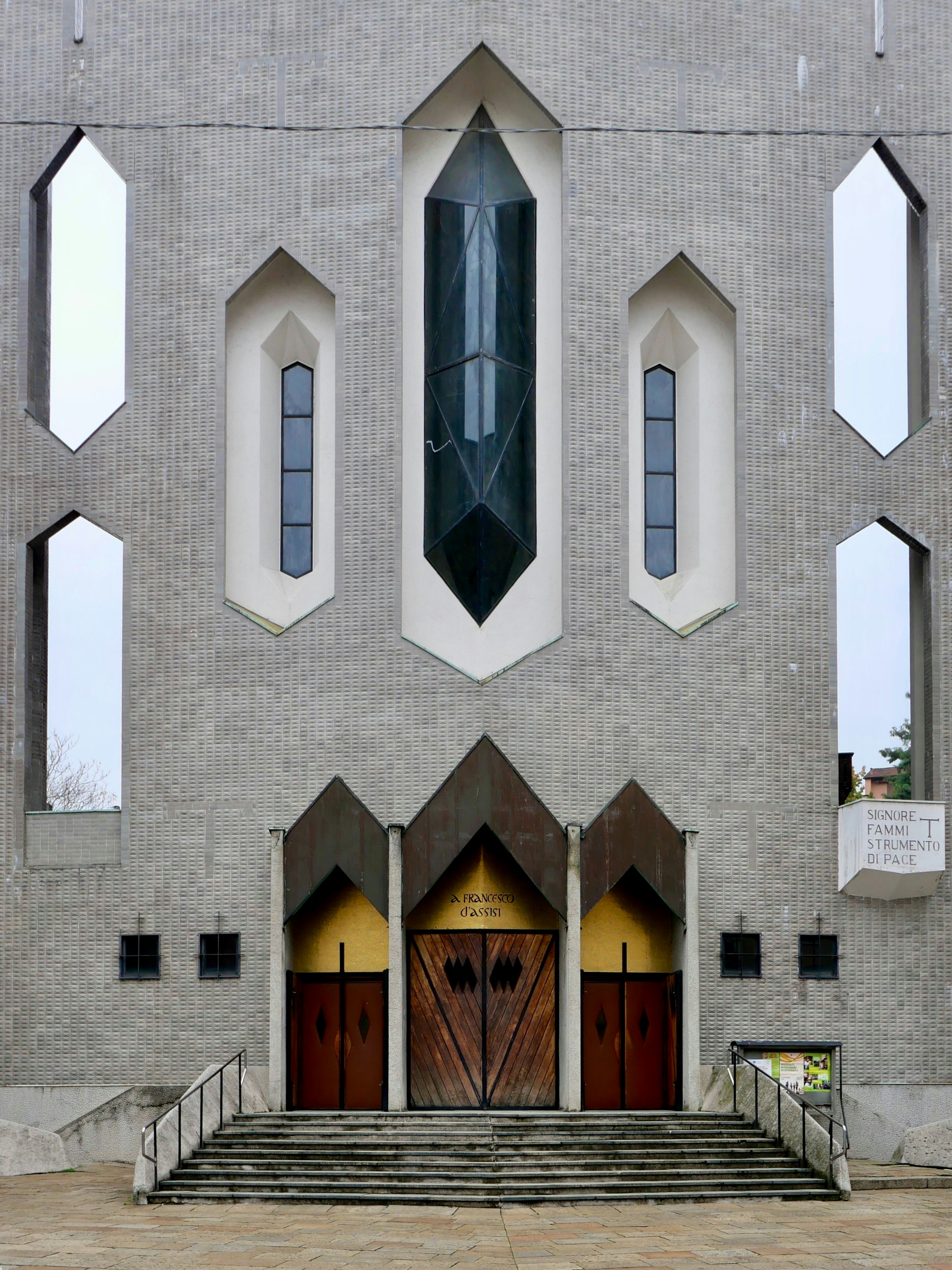 Diamond Prism Over Stone Stairs: A Symmetrical Church Facade